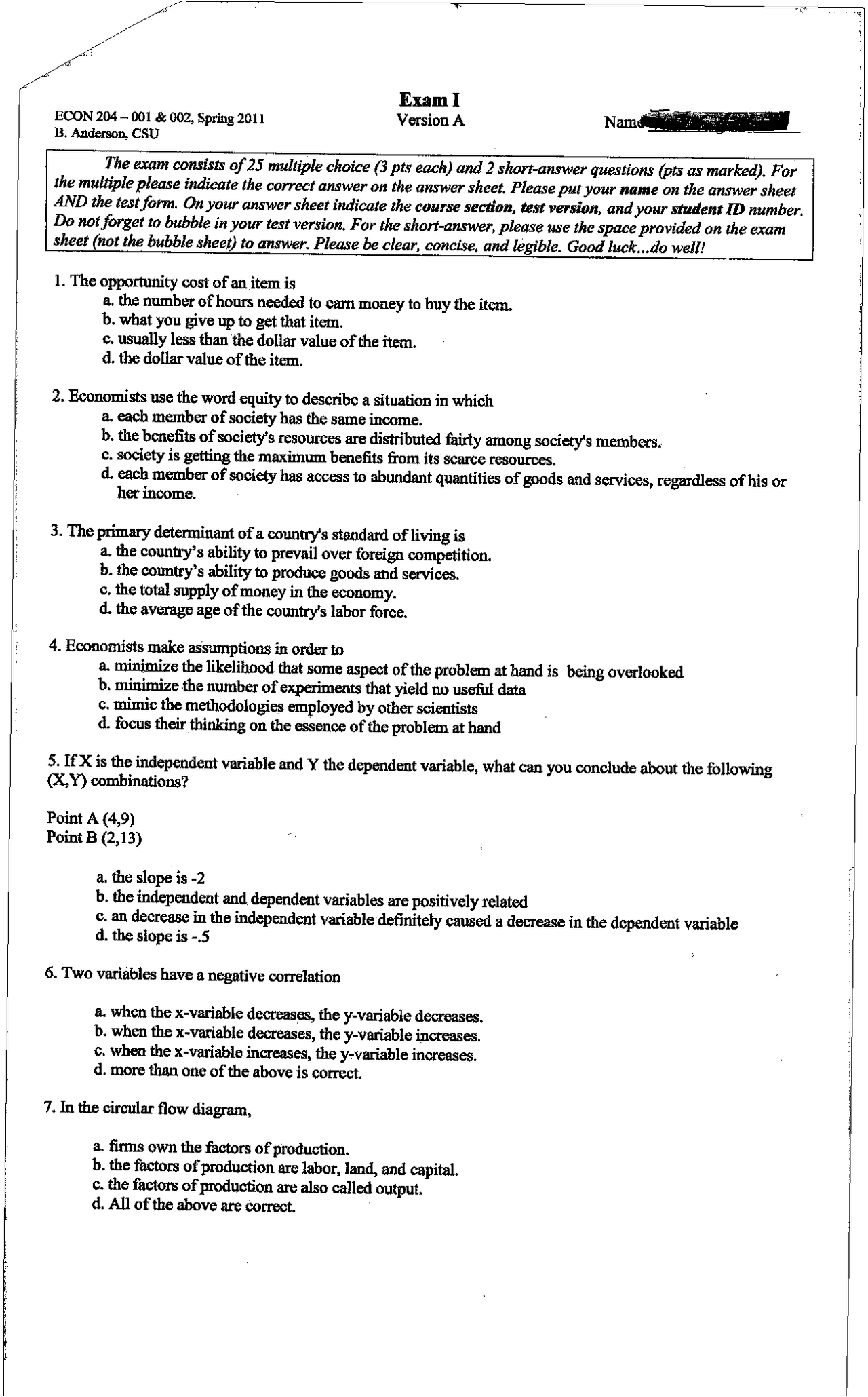 Economics, Principles of Macroeconomics, Exam 1 to Solve | ECON 204 | Exams Economics | Docsity
