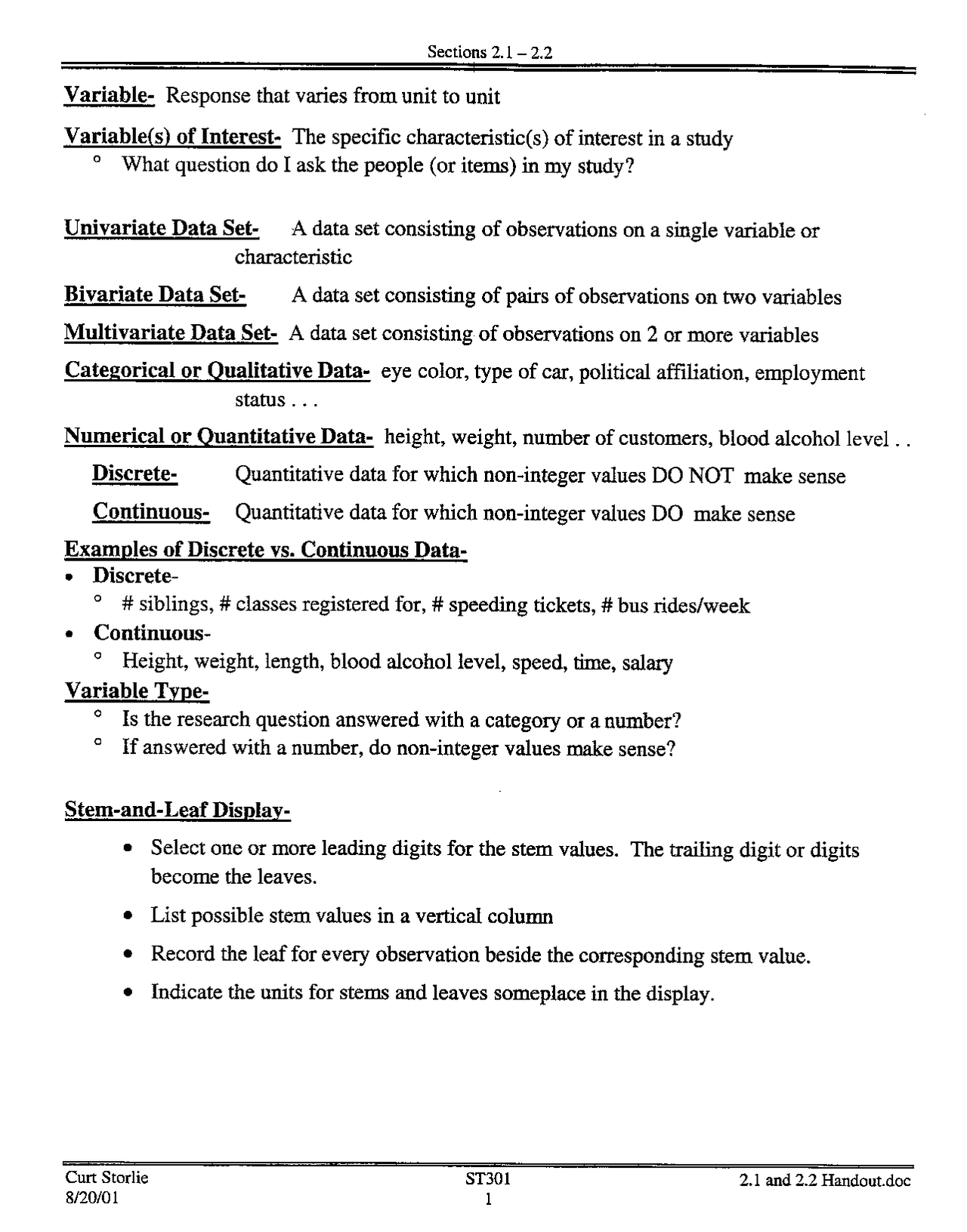 Class Note: Introduction to Statistical Methods | STAT 301 - Docsity