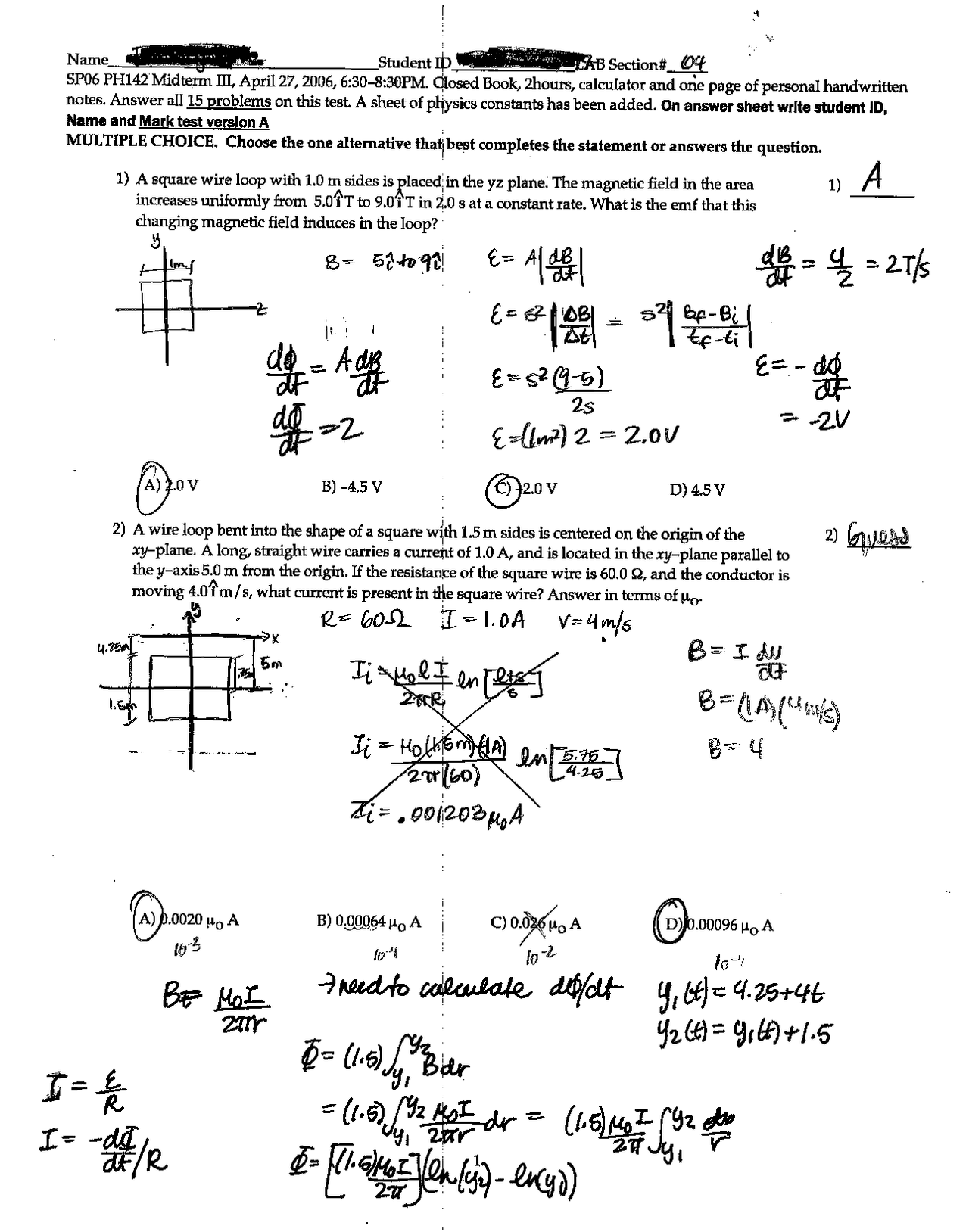 Midterm 3 With Answers Physics For Scientists And Engineers Ii Ph