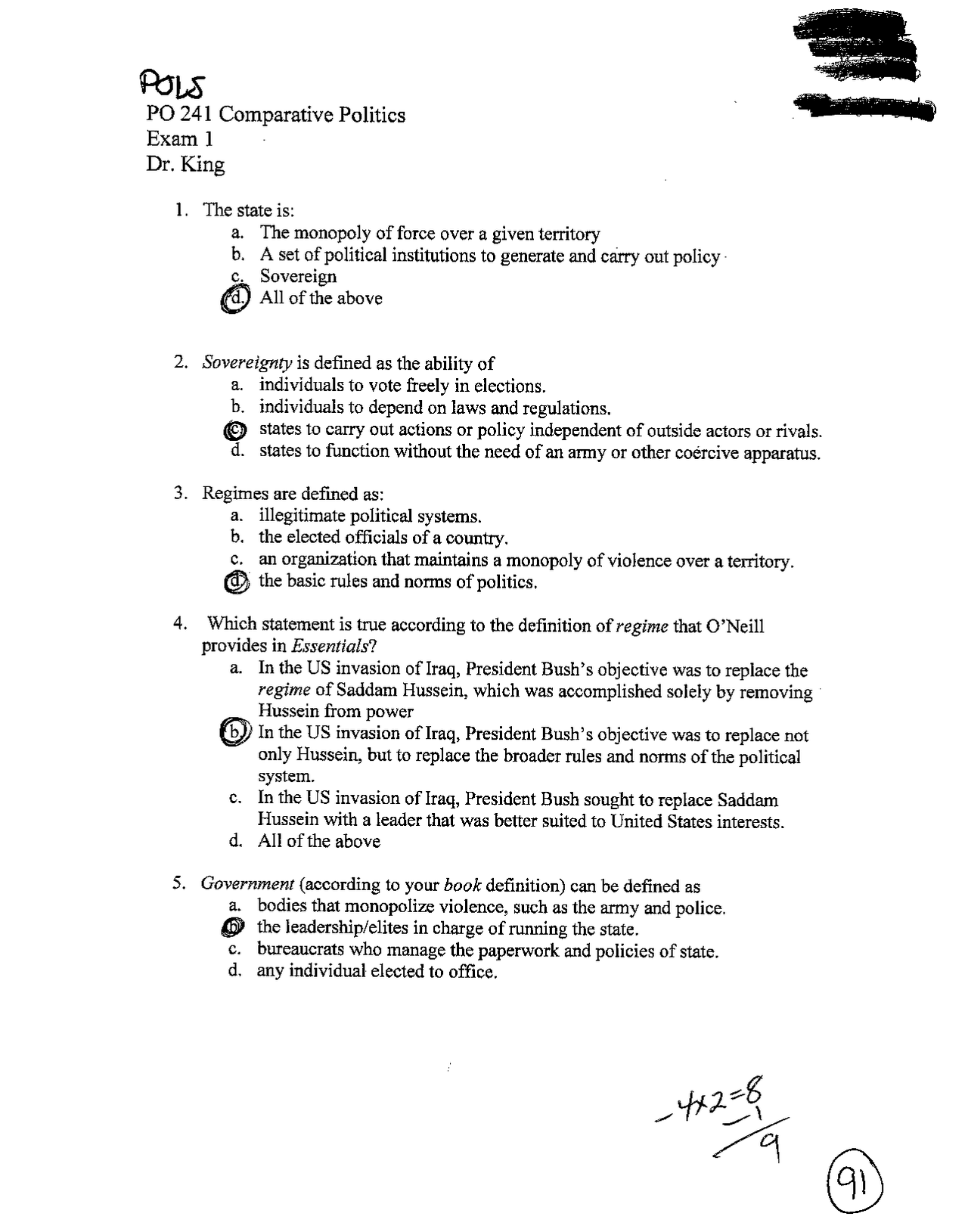 Questions With Solutions In Exam 1 Comparative Government And