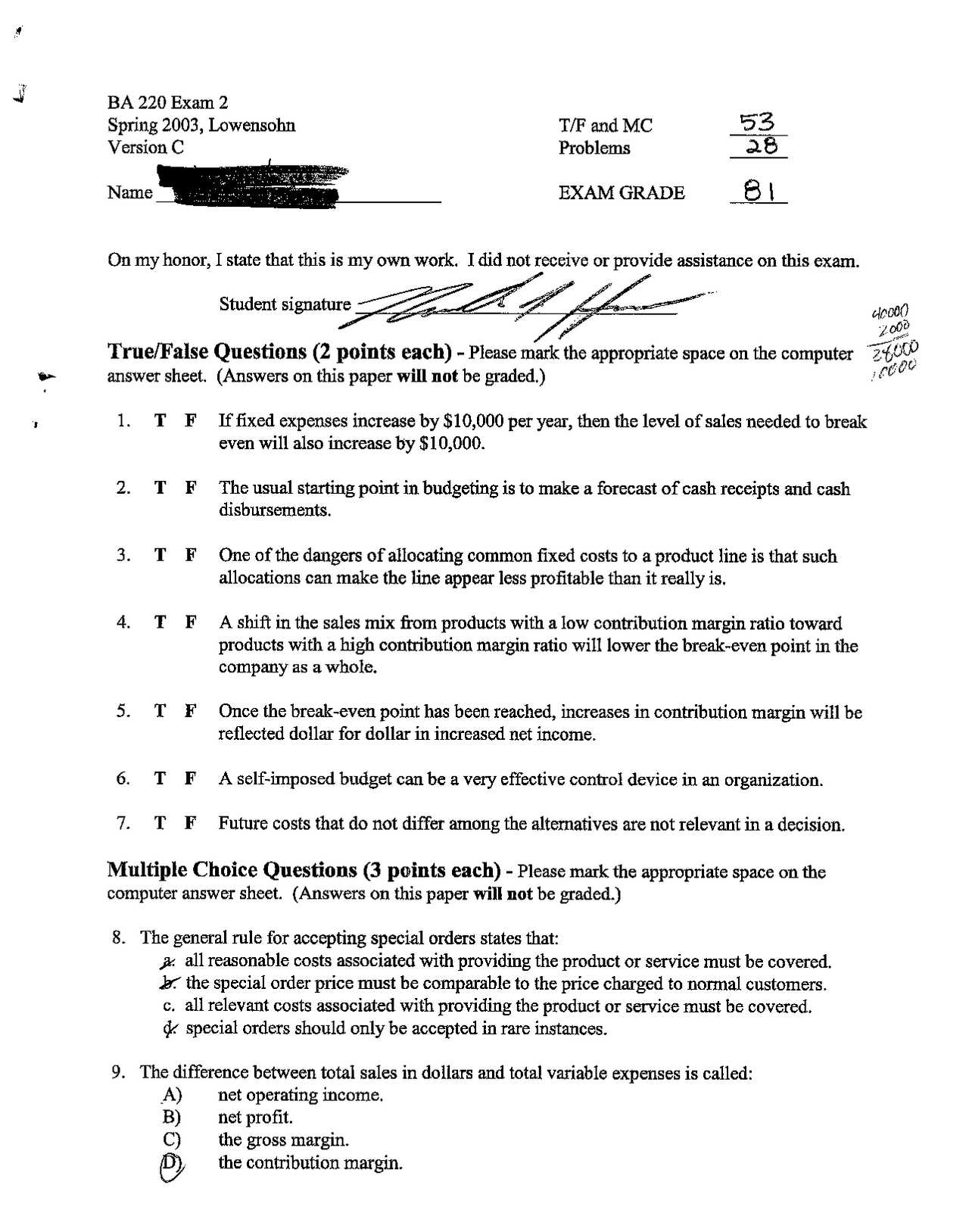Final Exam With Answer Key Introduction To Managerial Accounting