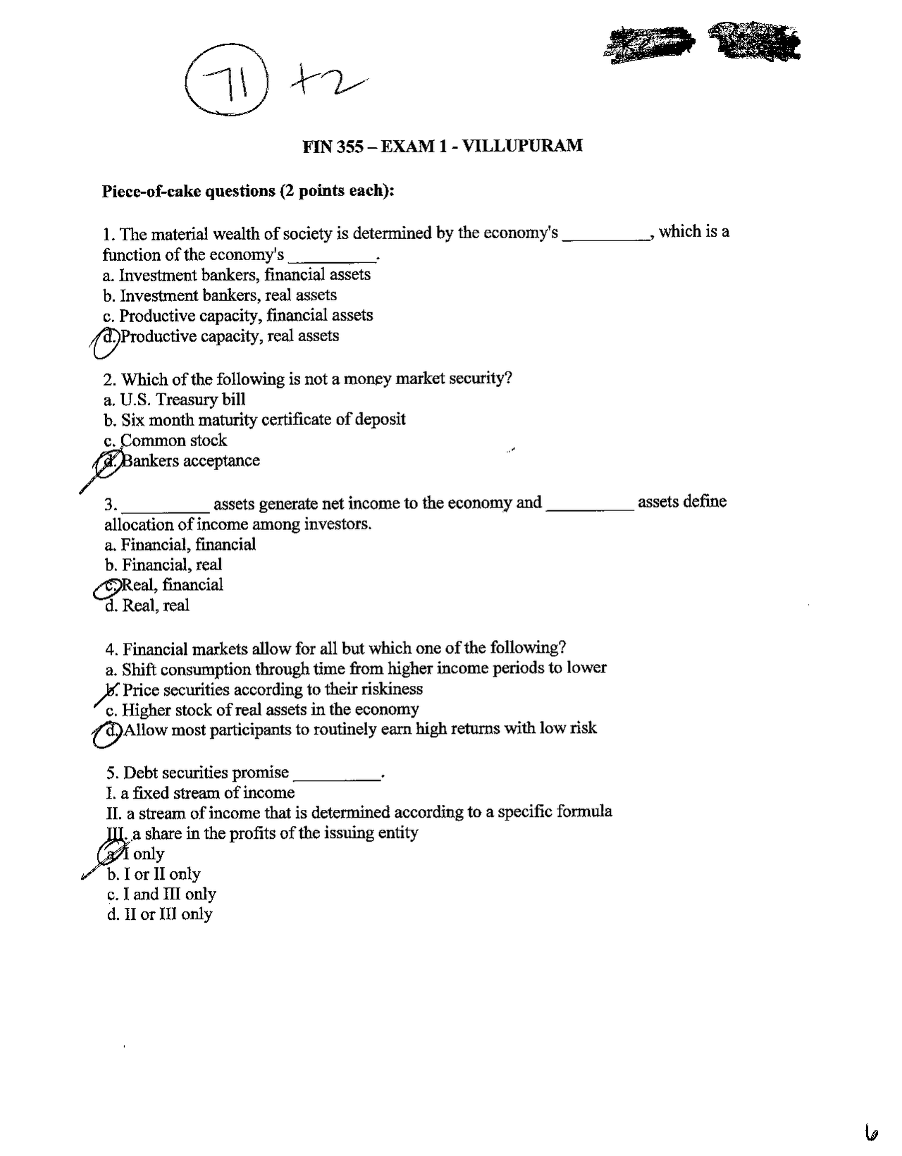 Solved Mcqs On Principles Of Investments Exam 1 Fin 355 Exams