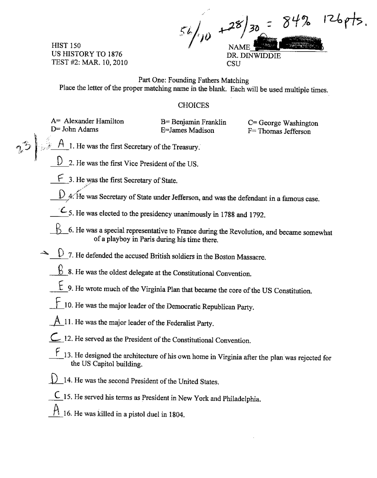 United State History to 1876 - Exam 2 Answers | HIST 150 - Docsity