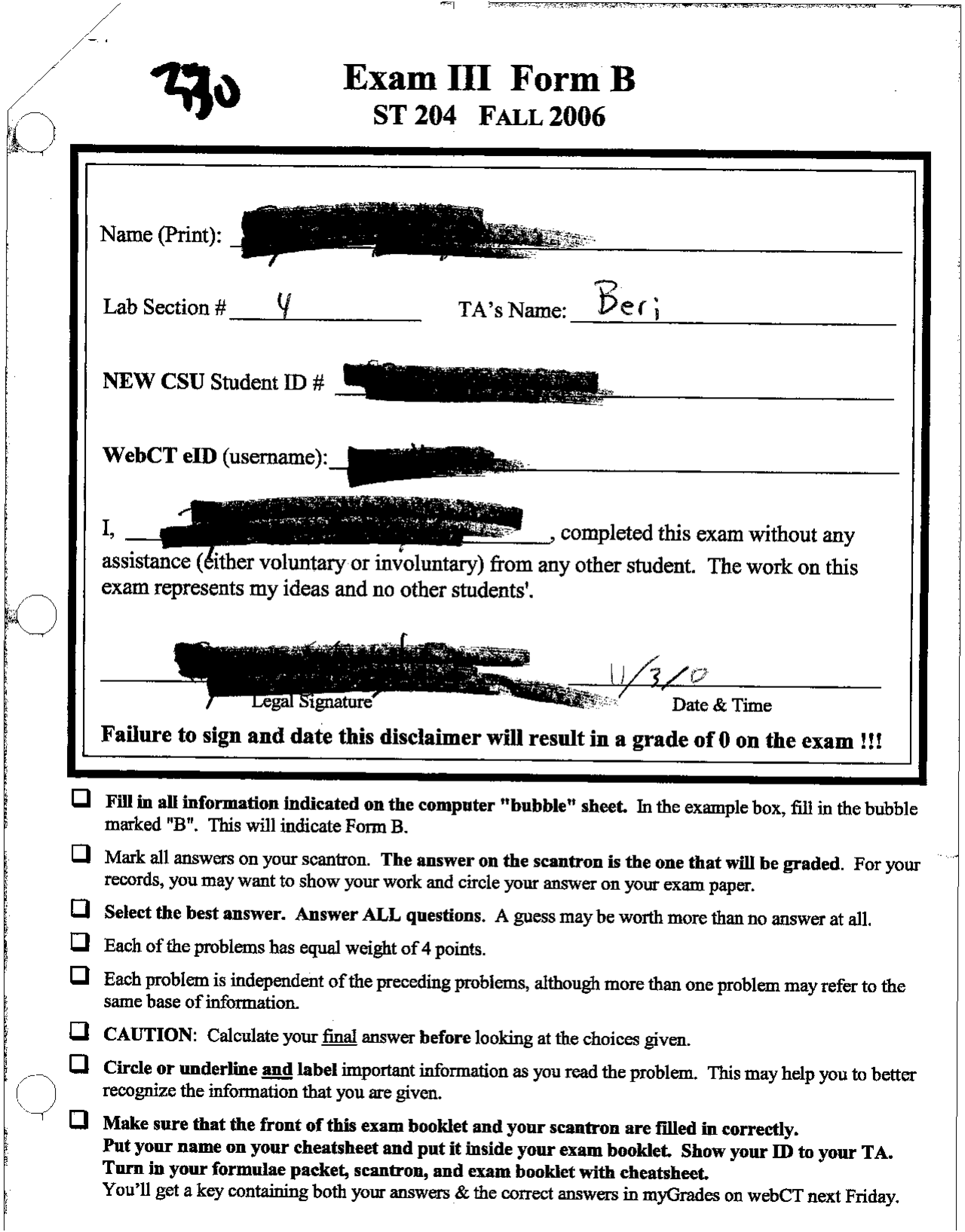 Solved Problems On The Research Hypothesis Examination 3 Stat 204 Exams Business