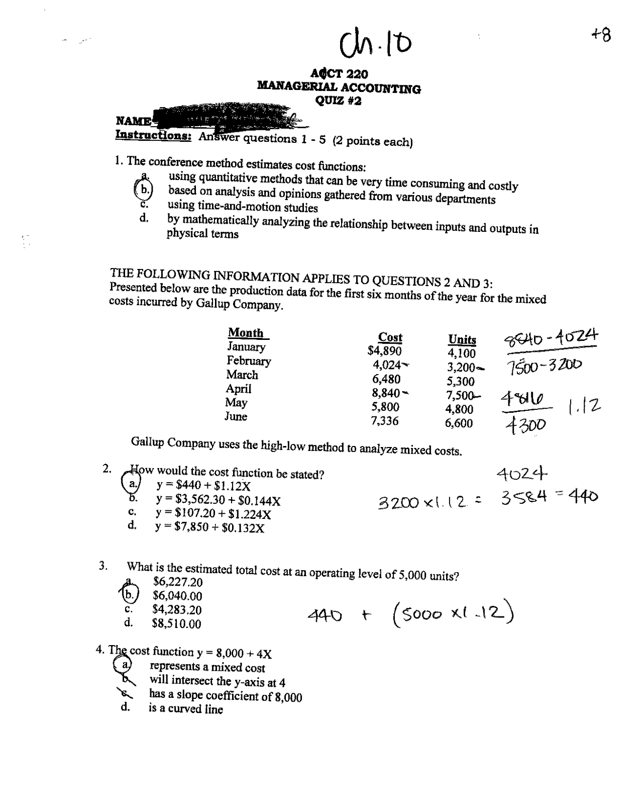 Quiz 2 Solved Introduction To Managerial Accounting Act 220 Docsity