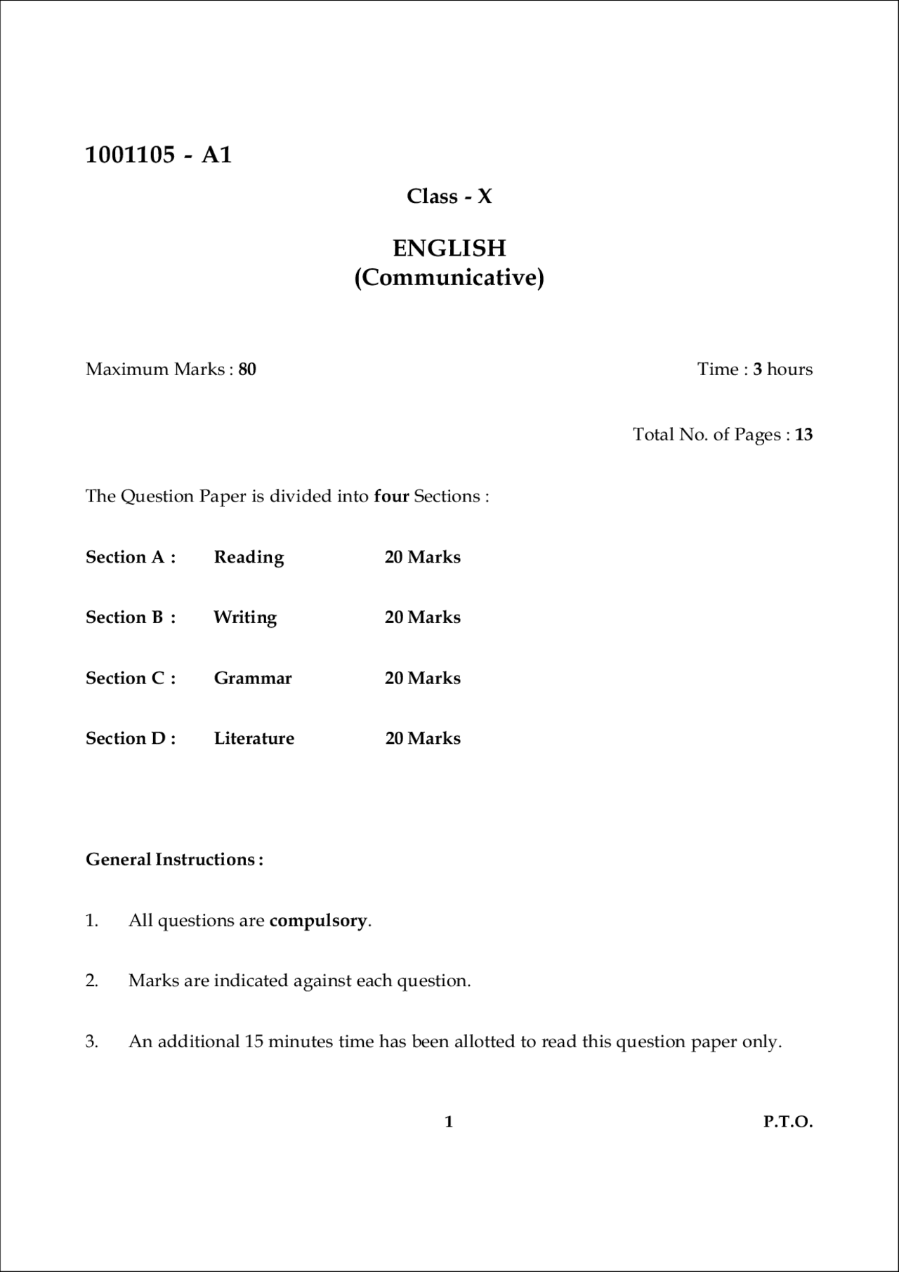 English Communicative - Class X 2011 - Exam - Set 24 | Exams ...