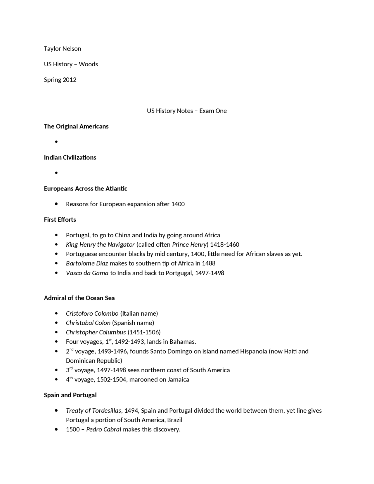 Us History Notes Exam 1 Us A Comprehensive Survey Hist 2110 Docsity