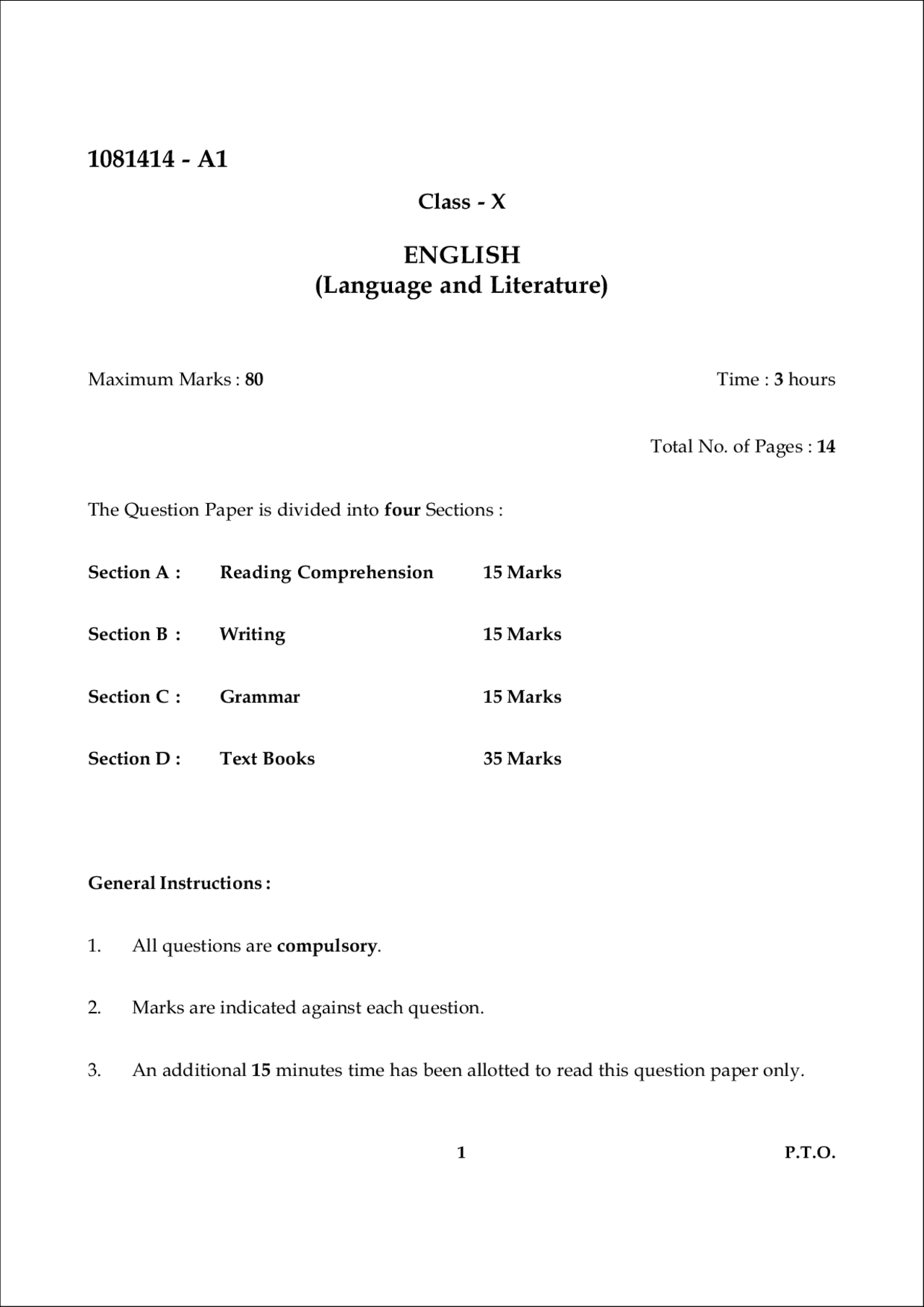 English-Class X 2011 - Exam - Set 21 - Docsity