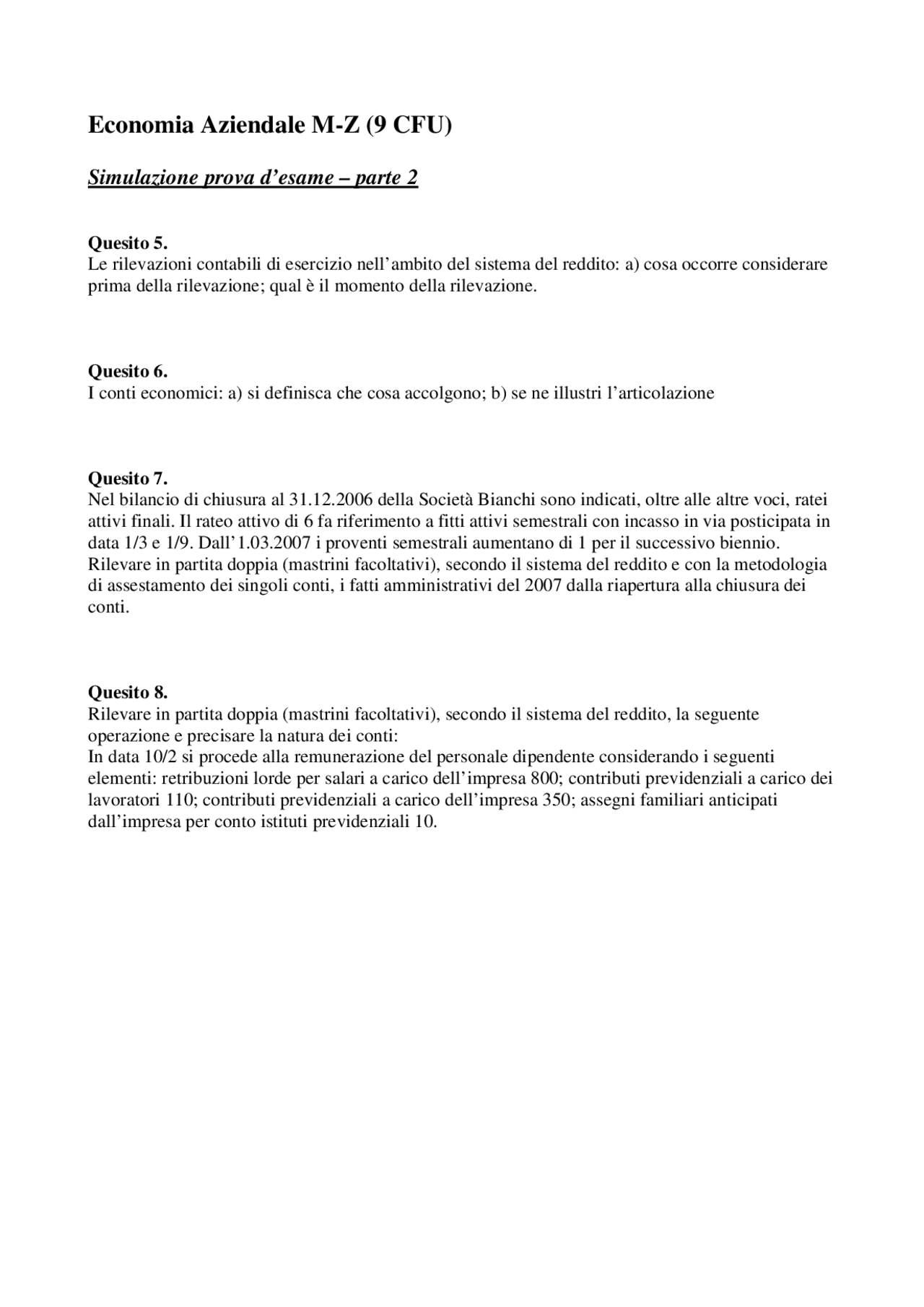 Simulazione Prova Desame Parte 2 Docsity