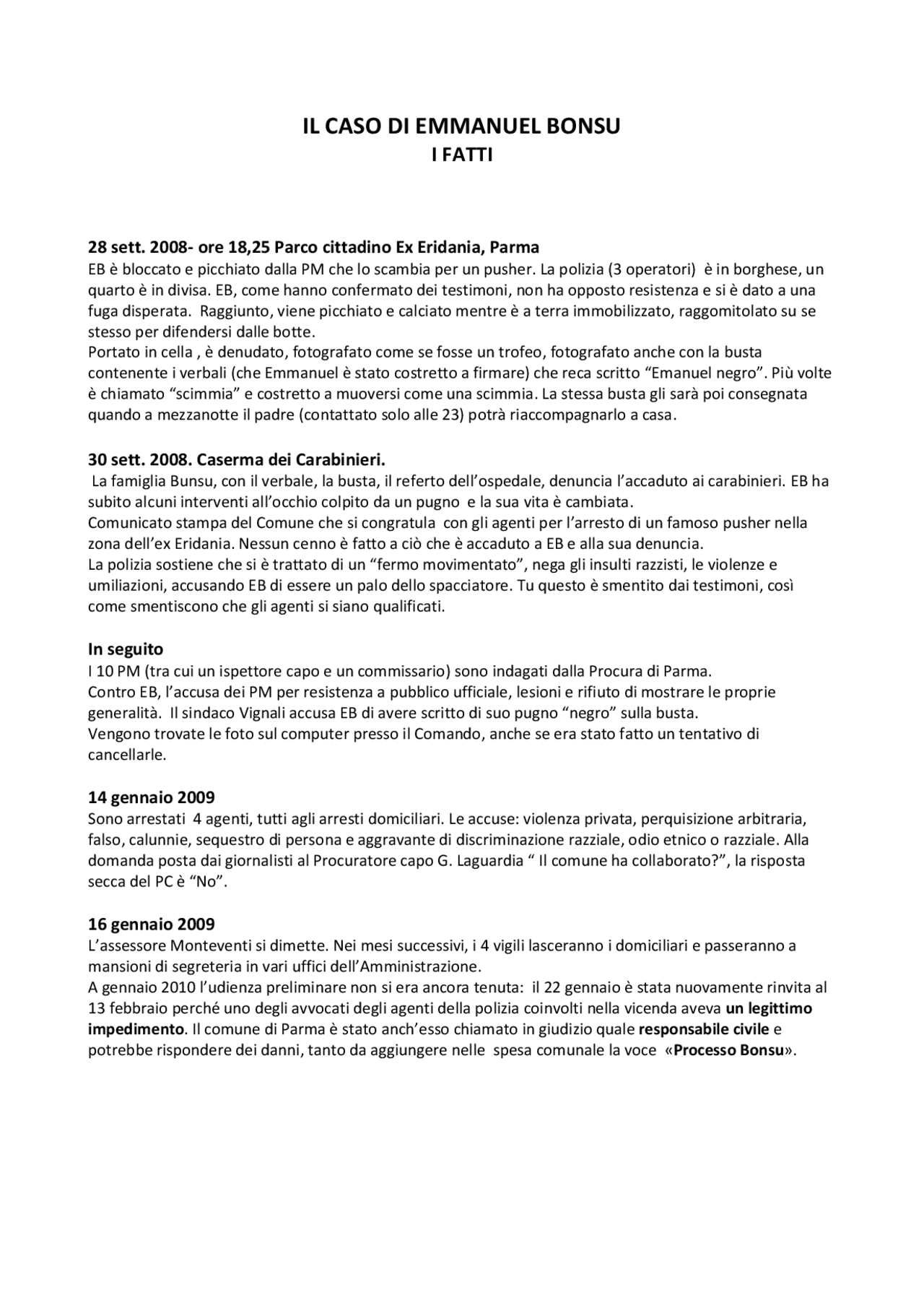 Il caso di Emmanuel Bonsu - Seminario di Immigrazione - Docsity