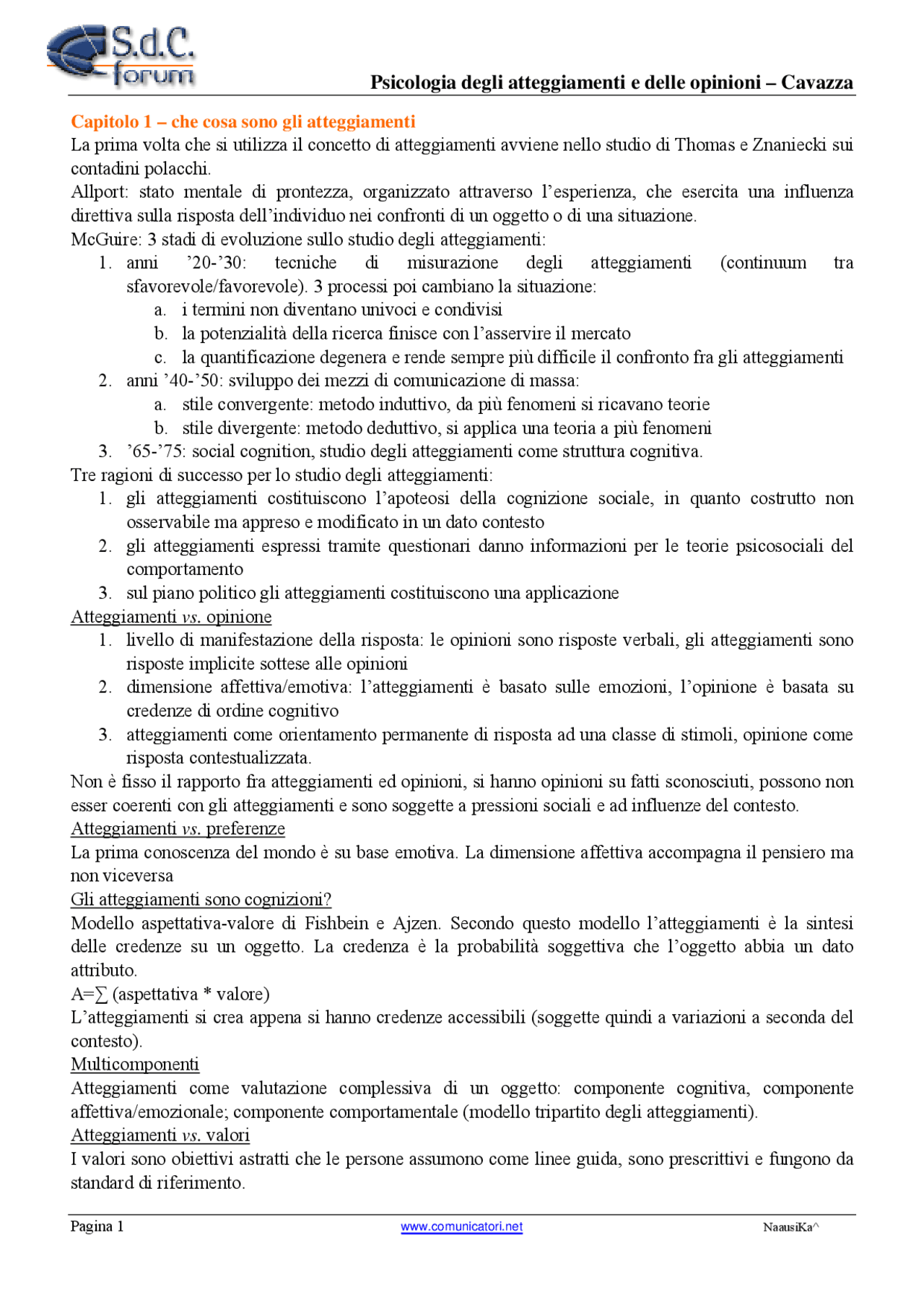 Psicologia Degli Atteggiamenti E Delle Opinioni Cavazza Docsity