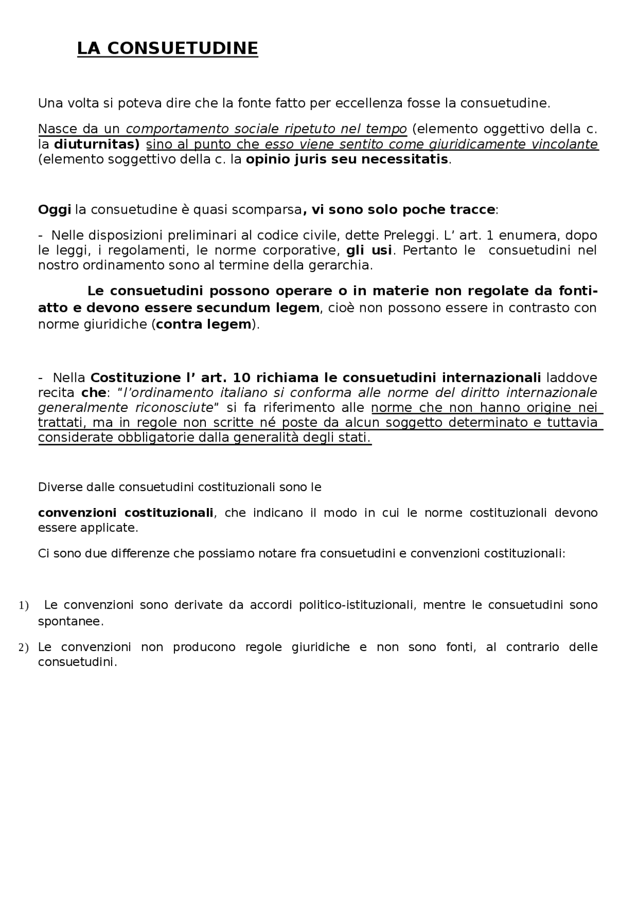 La Consuetudine Nel Diritto Diritto Costituzionale Docsity