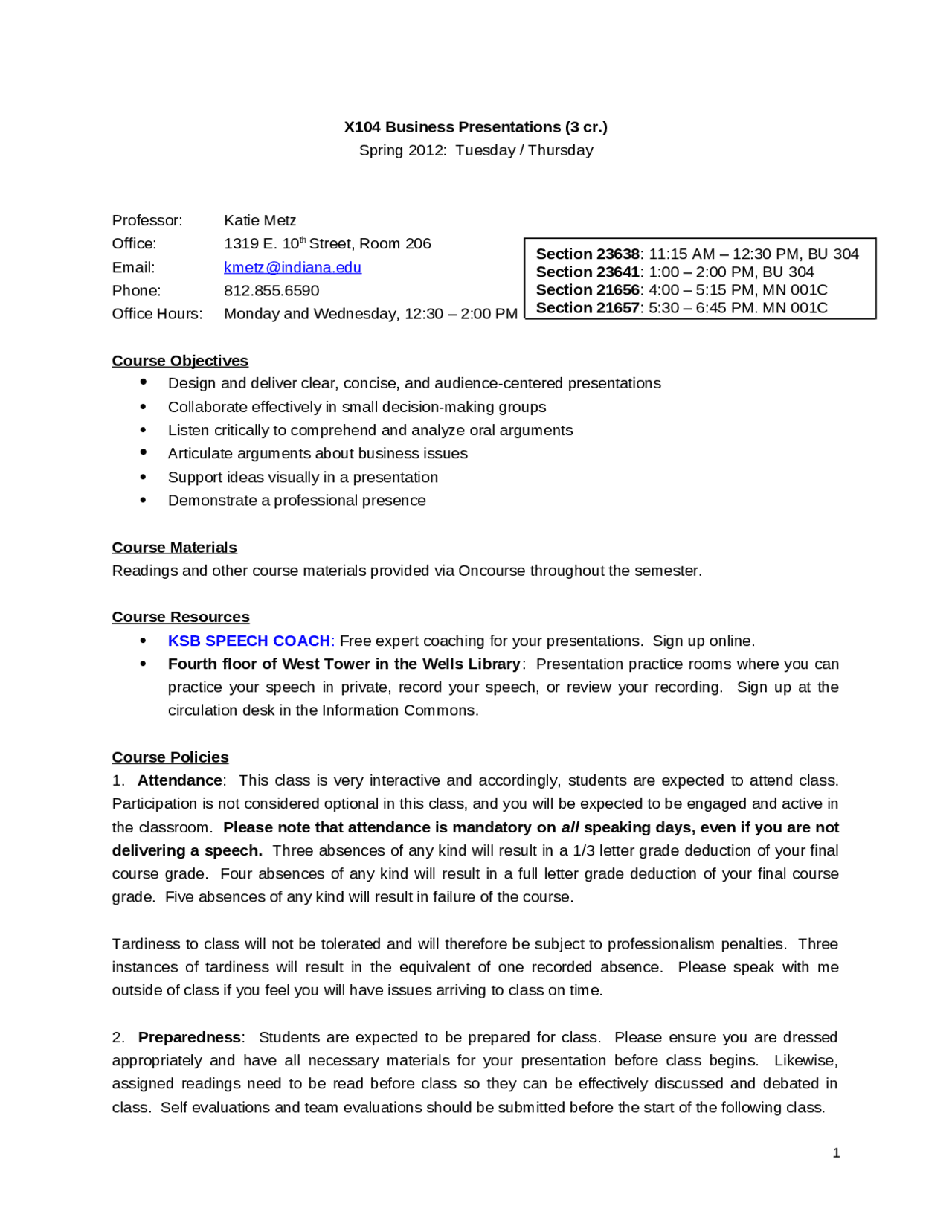 Course Objectives And Syllabus Business Presentations Bus Docsity