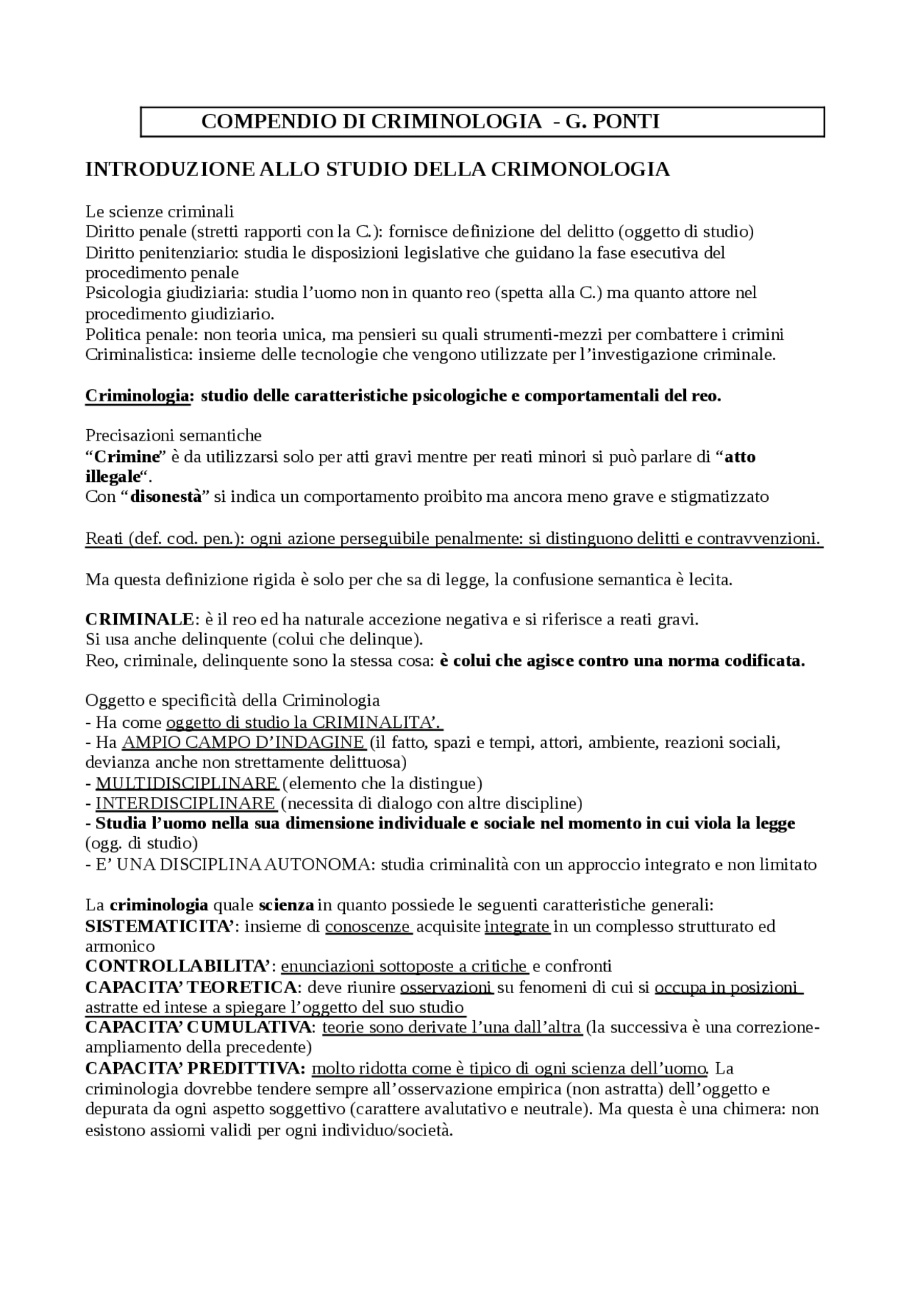 Ponti Compendio Di Criminologiaodt Docsity