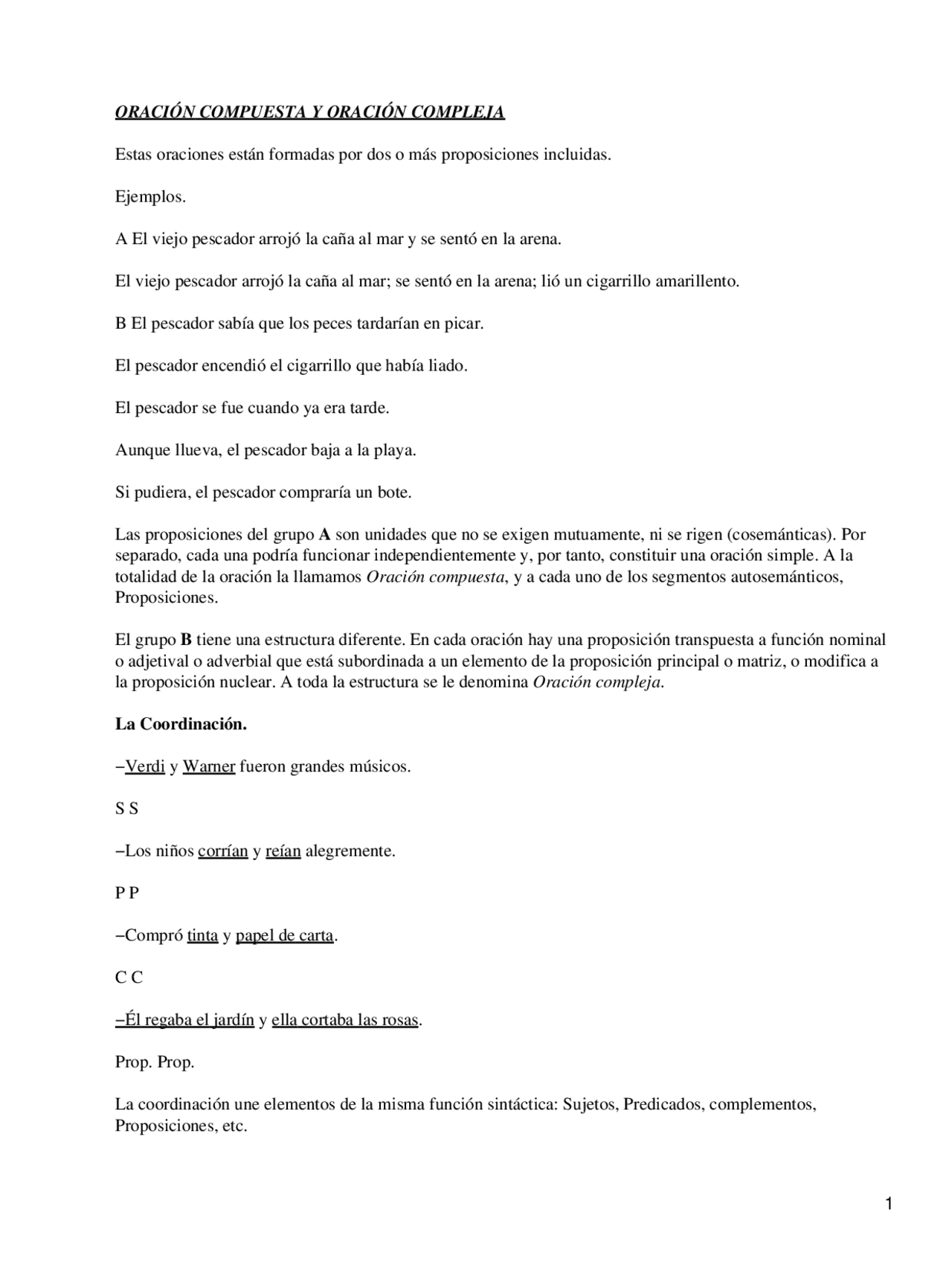 Oración Compuesta y Oración Compleja - Sintaxis - Apuntes - Docsity