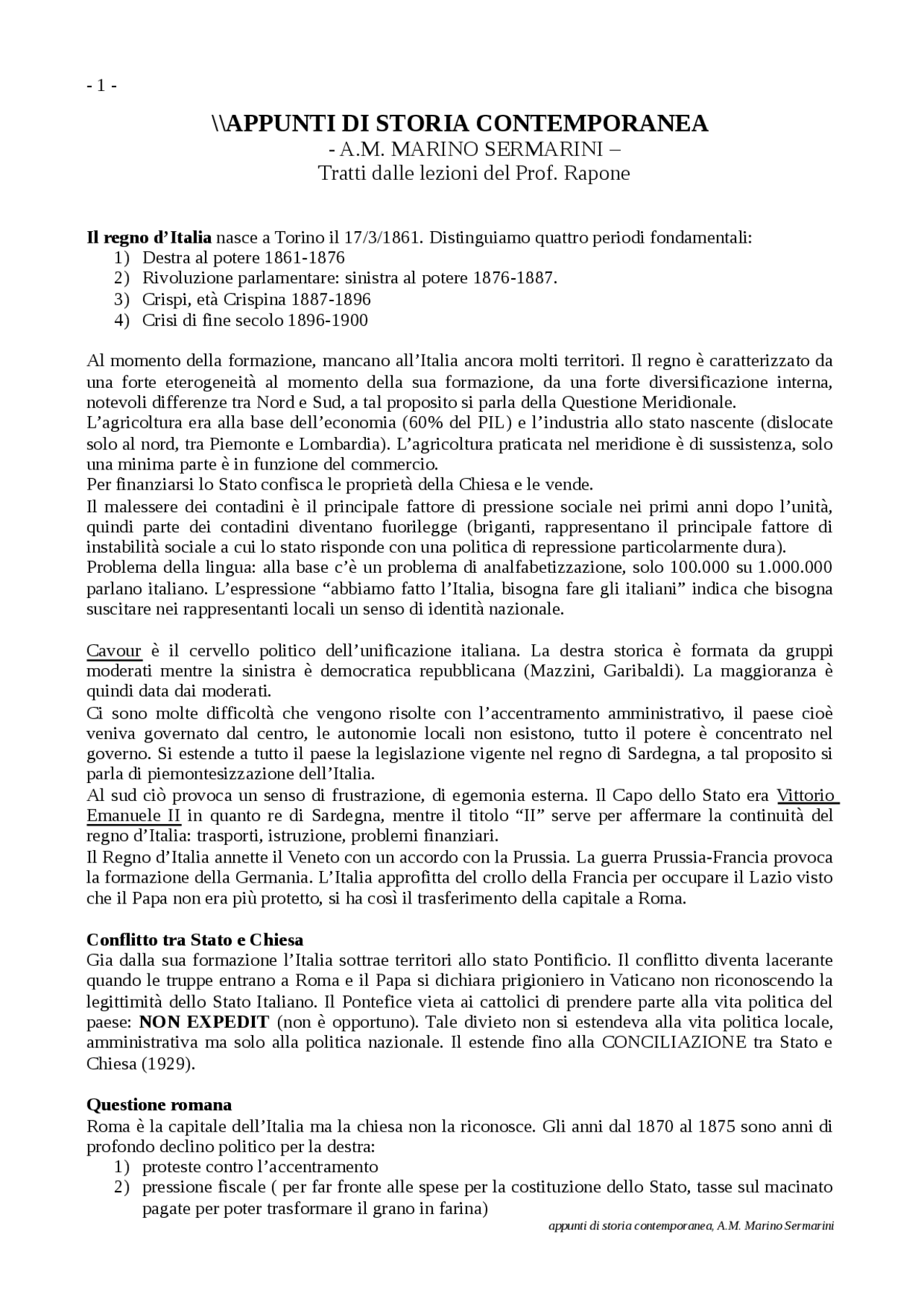 Appunti Storia Contemporanea Prof Rapone Docsity