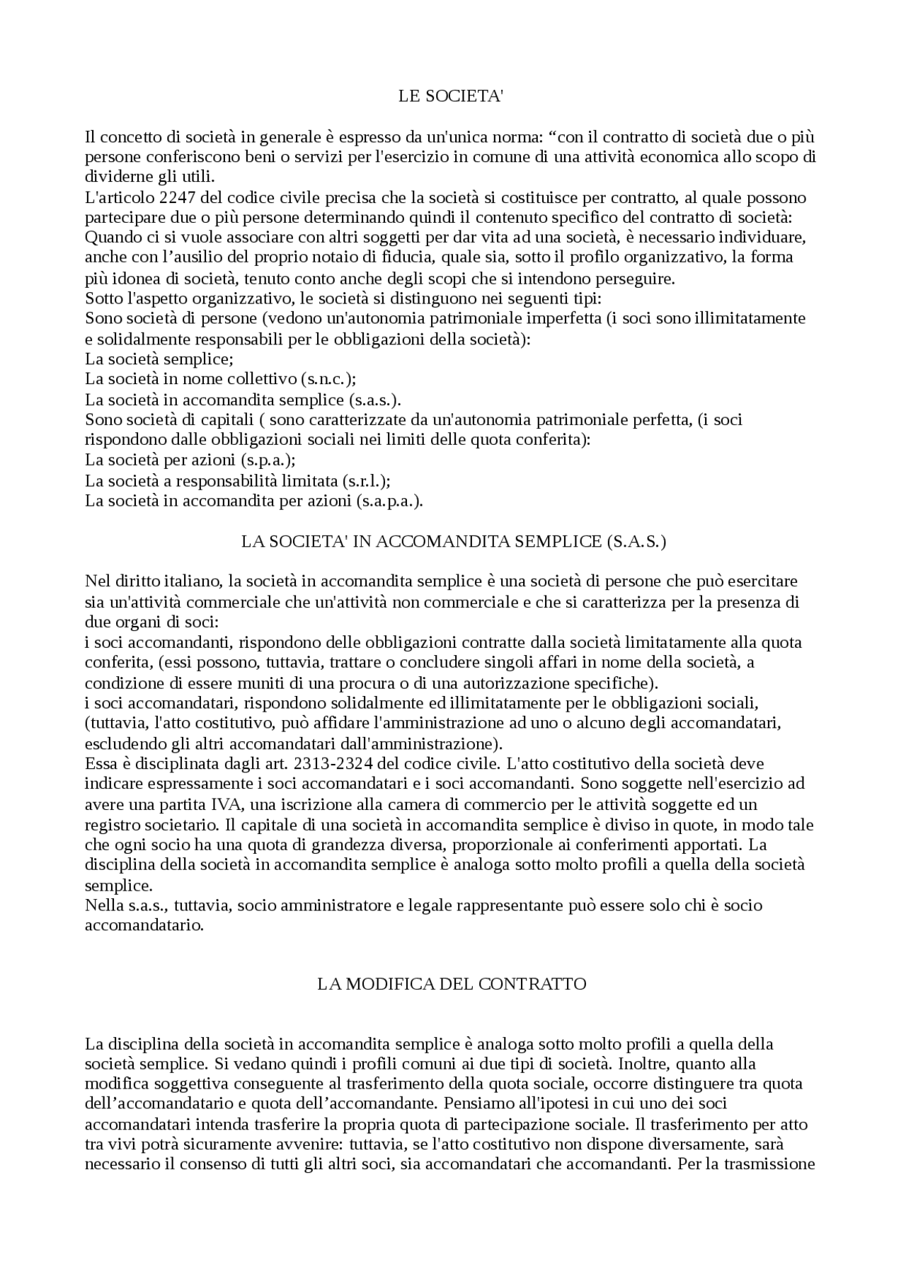 Le Società Diritto Commerciale Docsity