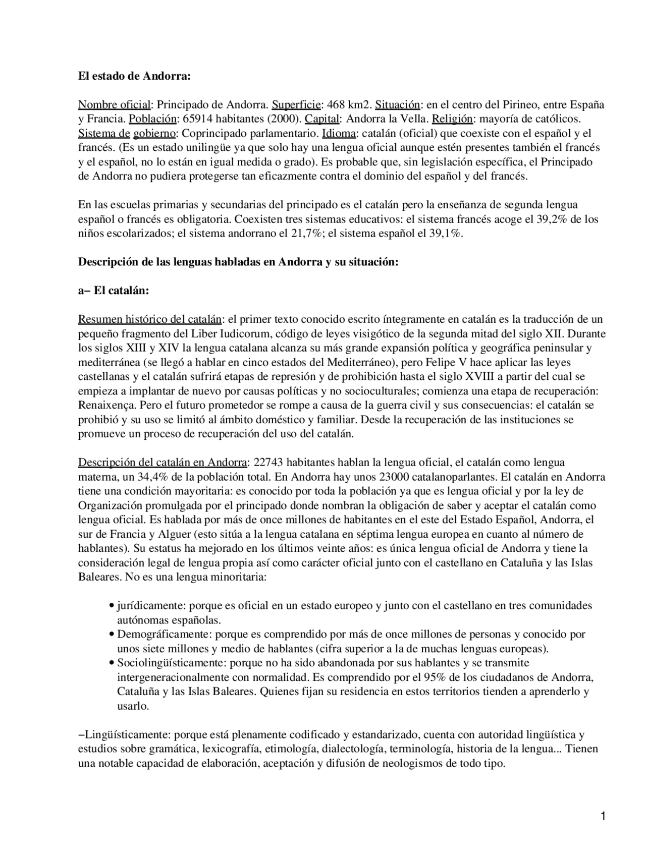 Las Lenguas de Andorra - Lingüística - Apuntes.p - Docsity