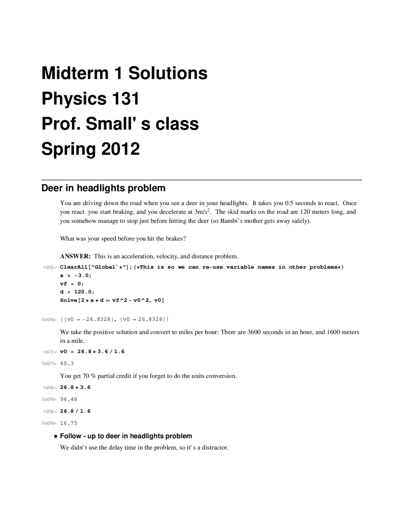 Solved Midterm Exam For General Physics Spring 2012 Phy 131 Docsity