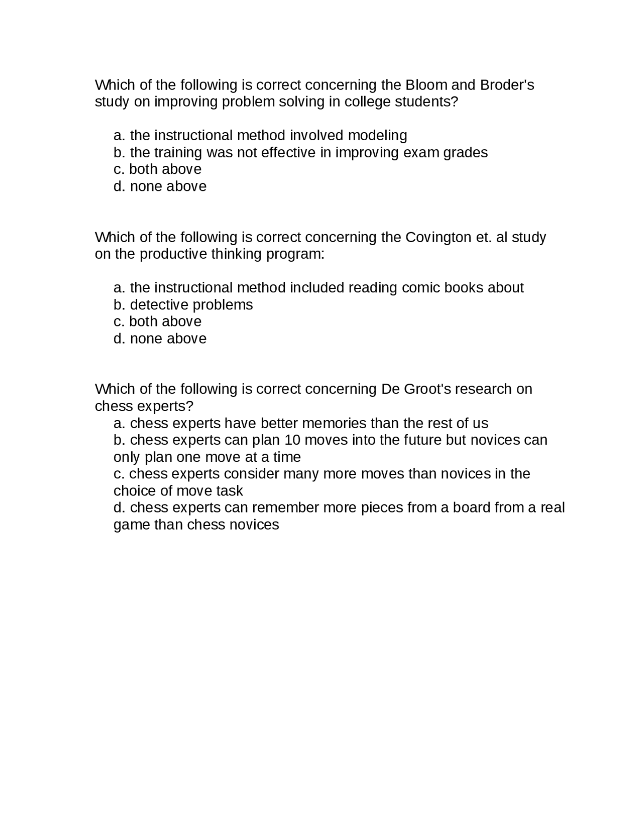 Quiz 5 Questions - Human Thinking and Problem Solving | PSY 128 - Docsity