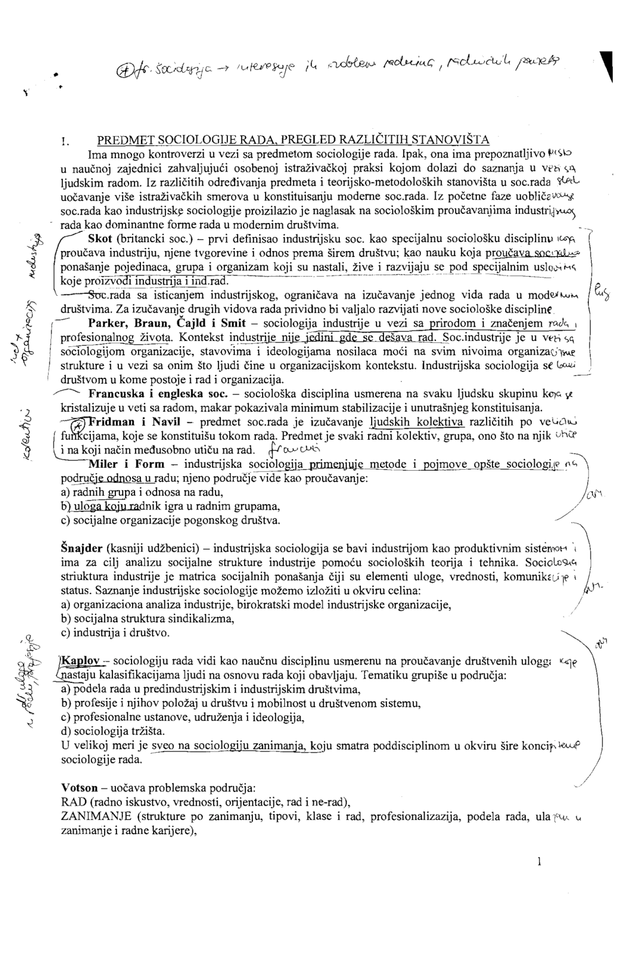 Osnovi sociologije rada-Beleska-Sociologija 1.deo | Beleške' predlog Sociologija rada - Docsity