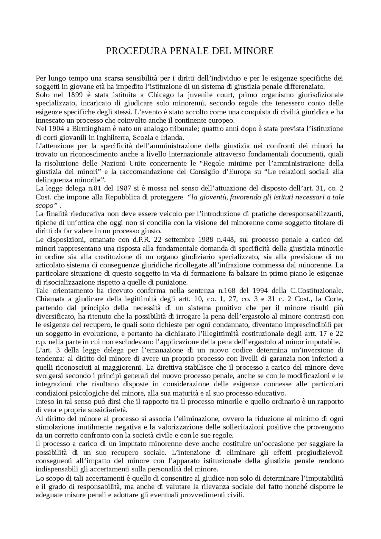 Procedura Penale Del Minore Docsity