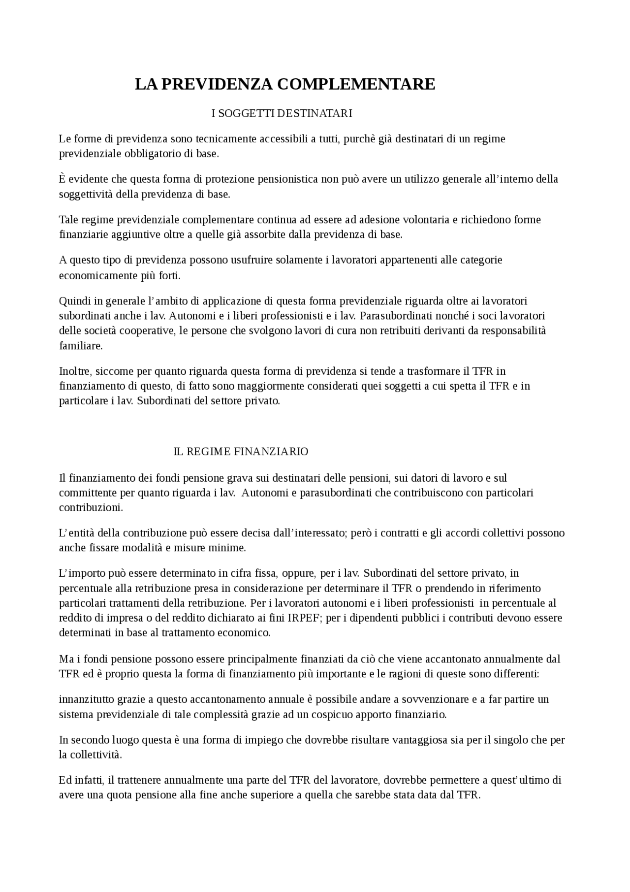 La previdenza complementare - Docsity