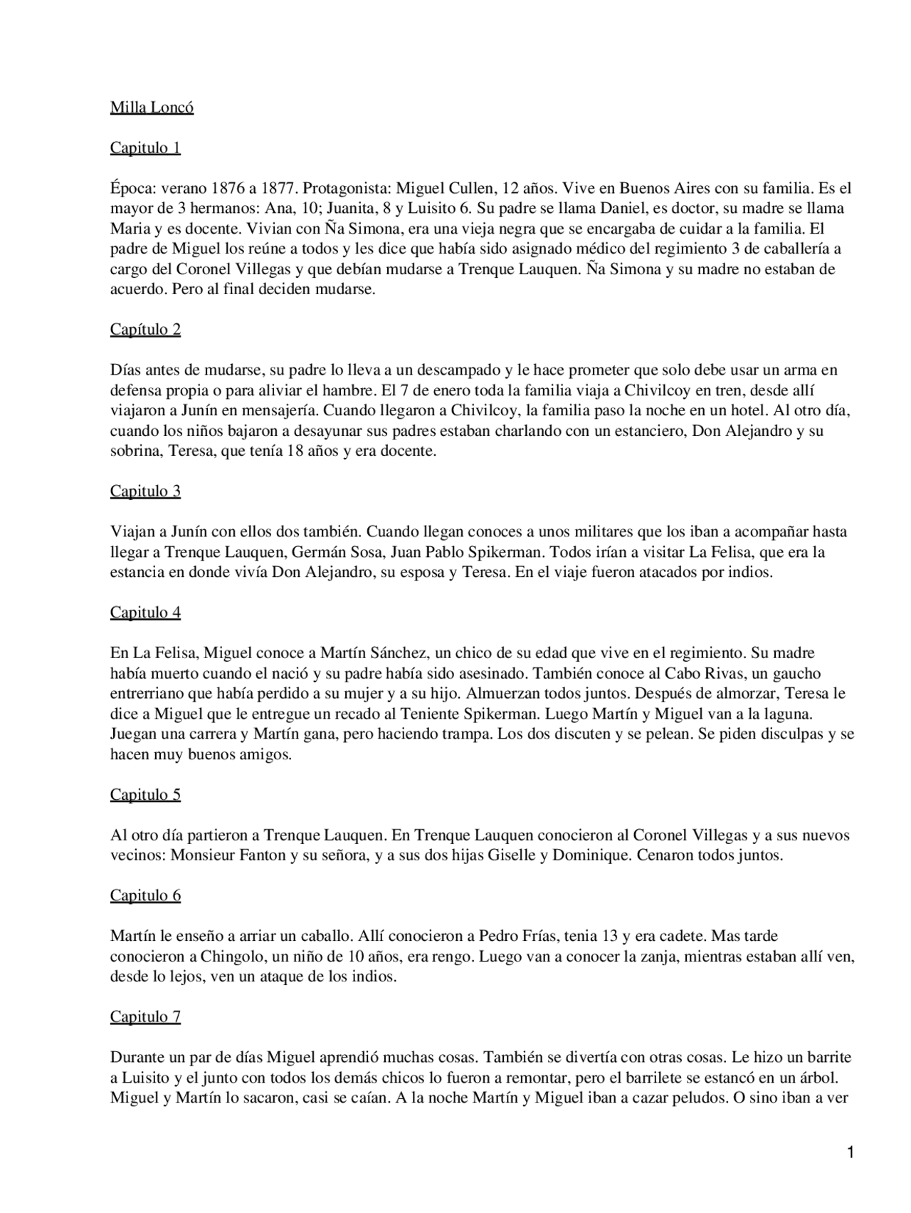 Milla Loncó, Rodolfo Otero - Literatura del Siglo XX - Resumen - Docsity