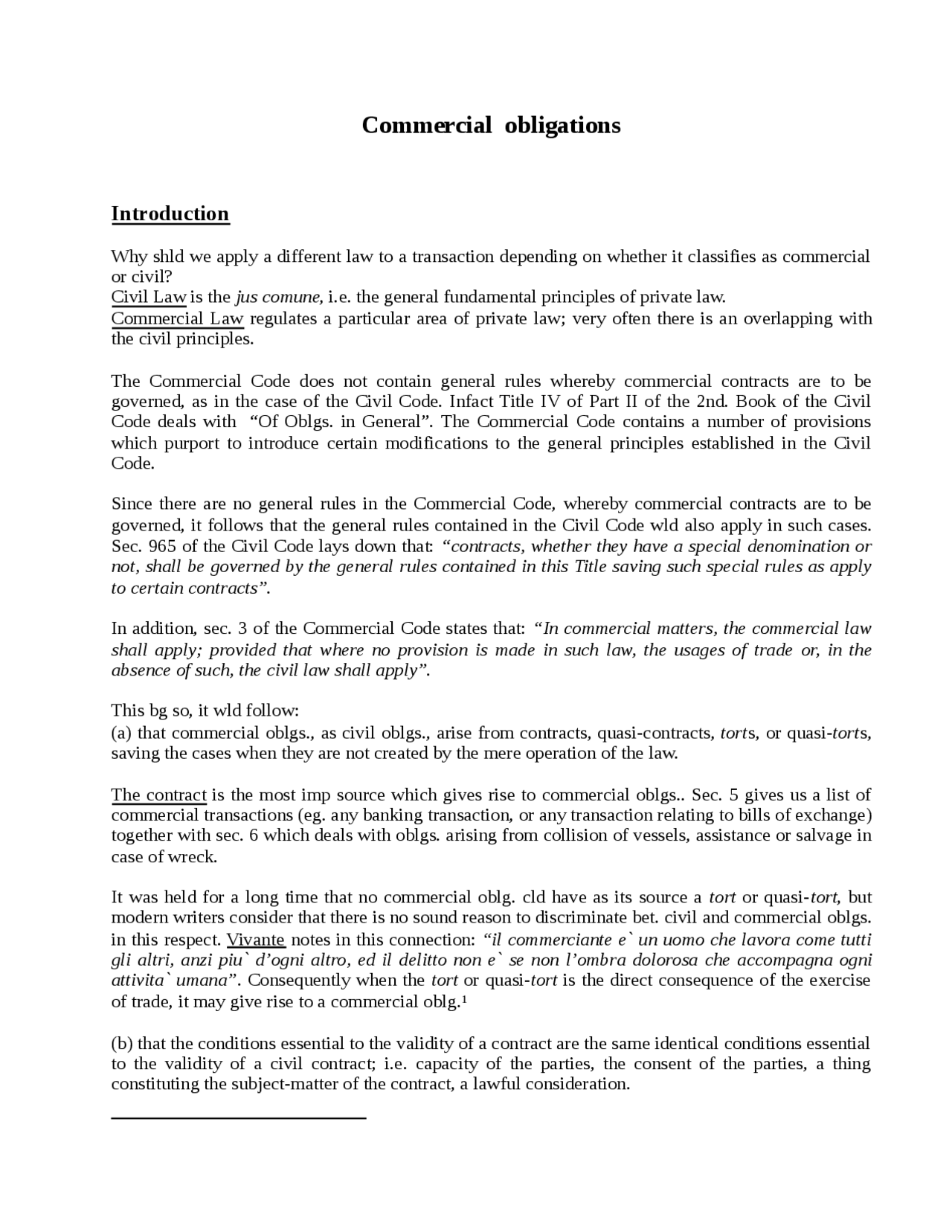 Commercial Obligations - Docsity