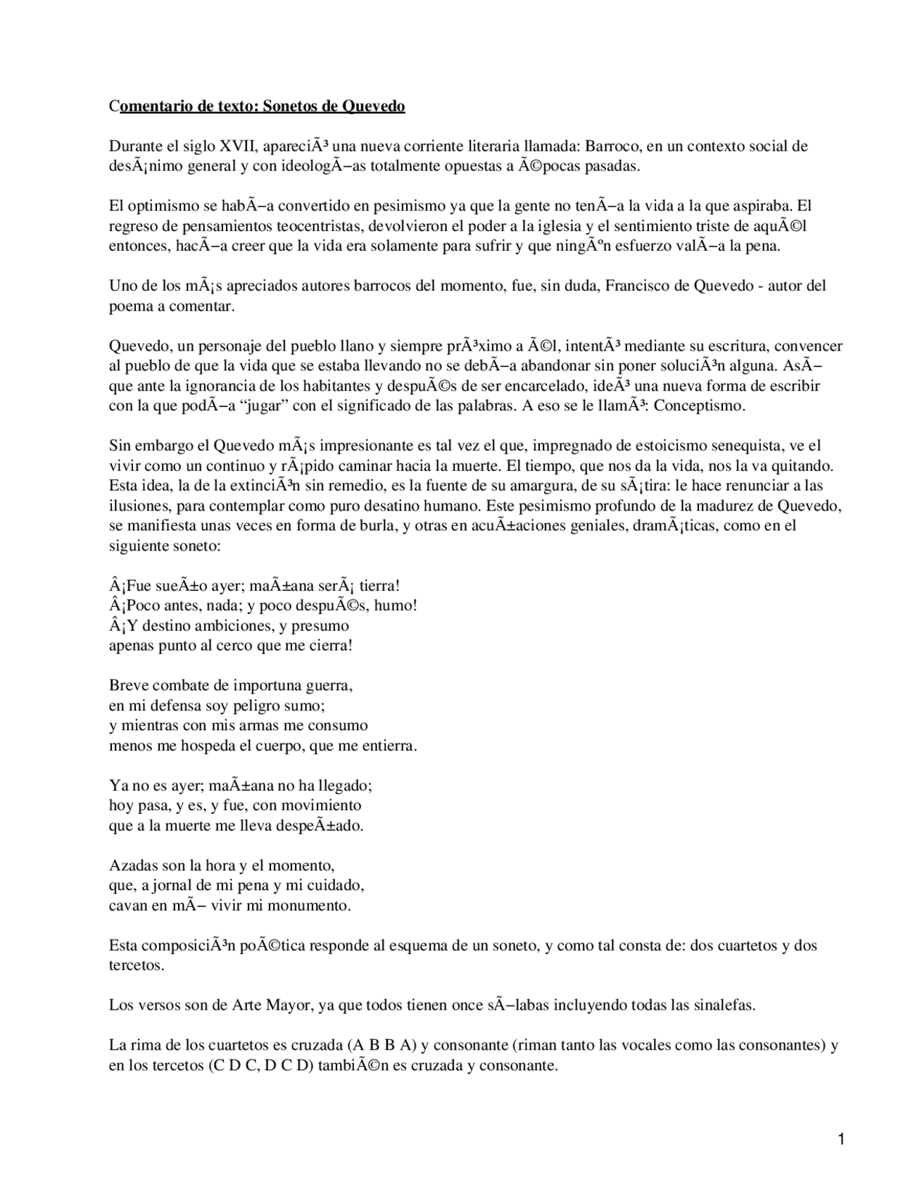 Sonetos, Francisco de Quevedo - Literatura del Siglo XVII - Comentario ...