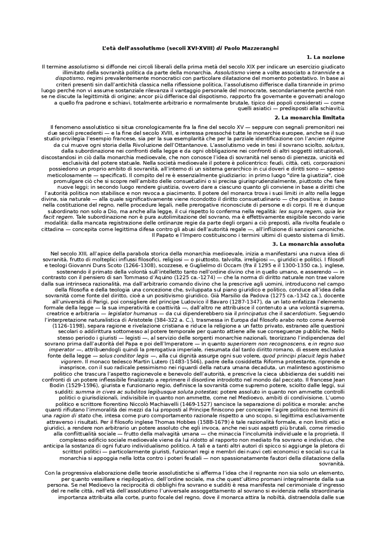 Eta Assolutismo Docsity