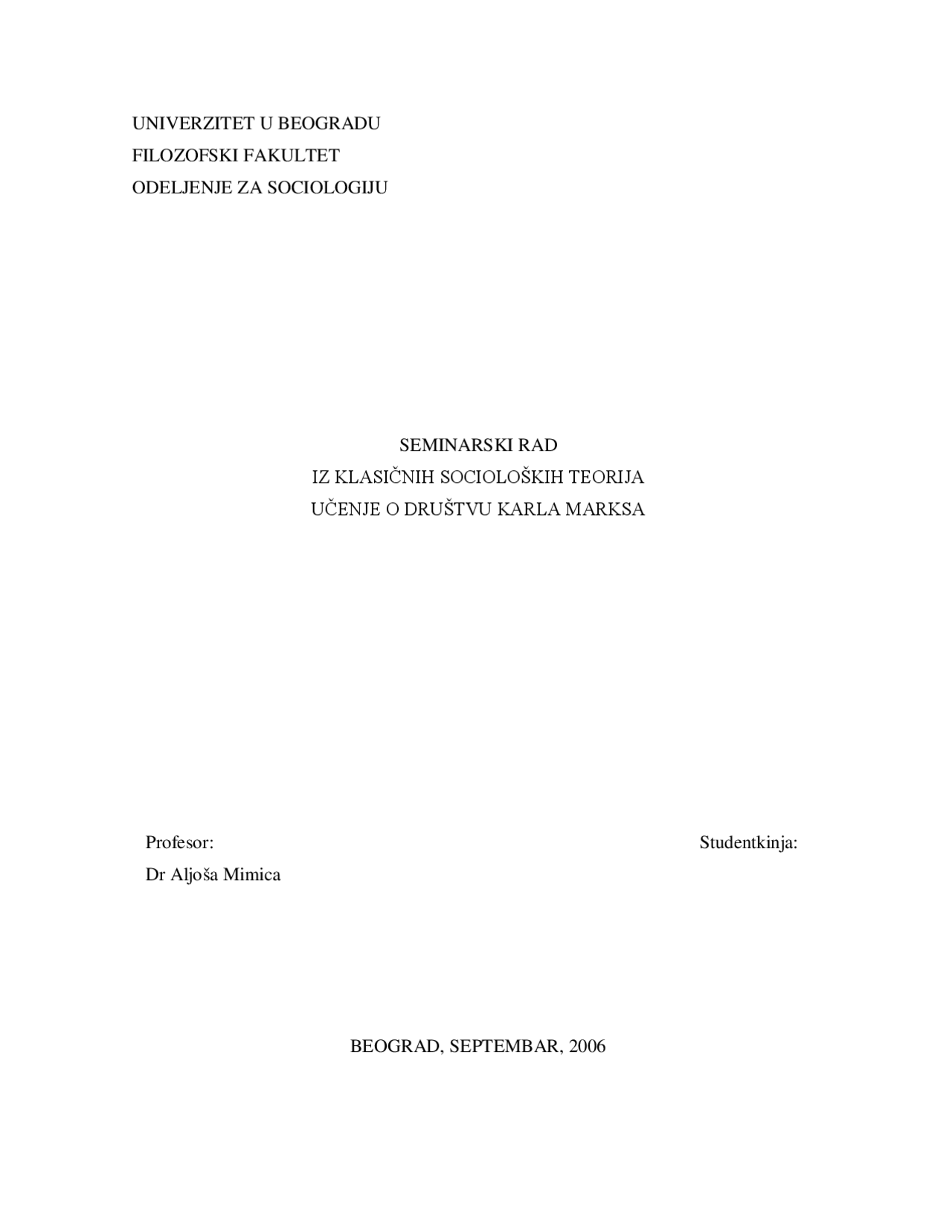 UČENJE O DRUŠTVU KARLA MARKSA-Klasicne socioloske teorije-Seminarski rad-Sociologija | Maturalni ...
