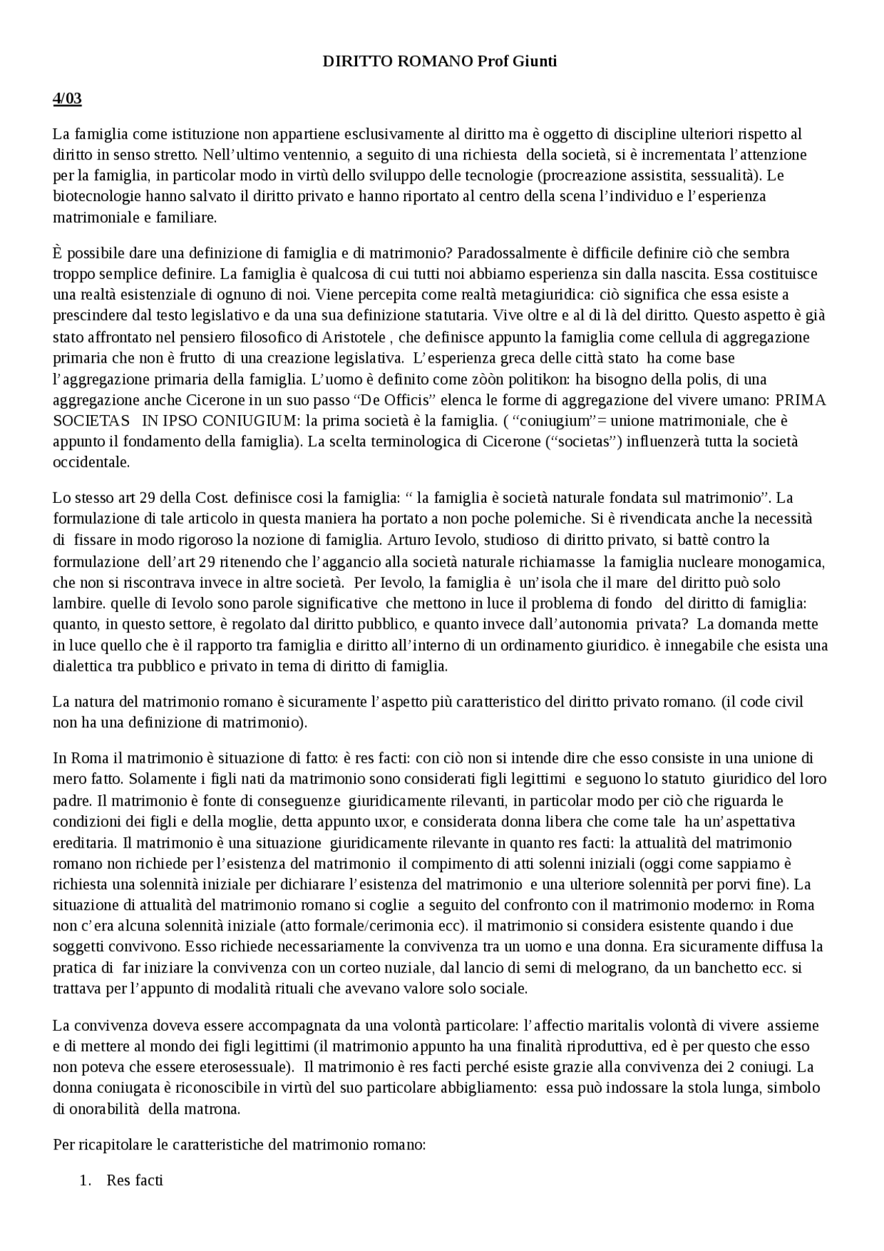 Diritto Romano Prof Giunti Docsity