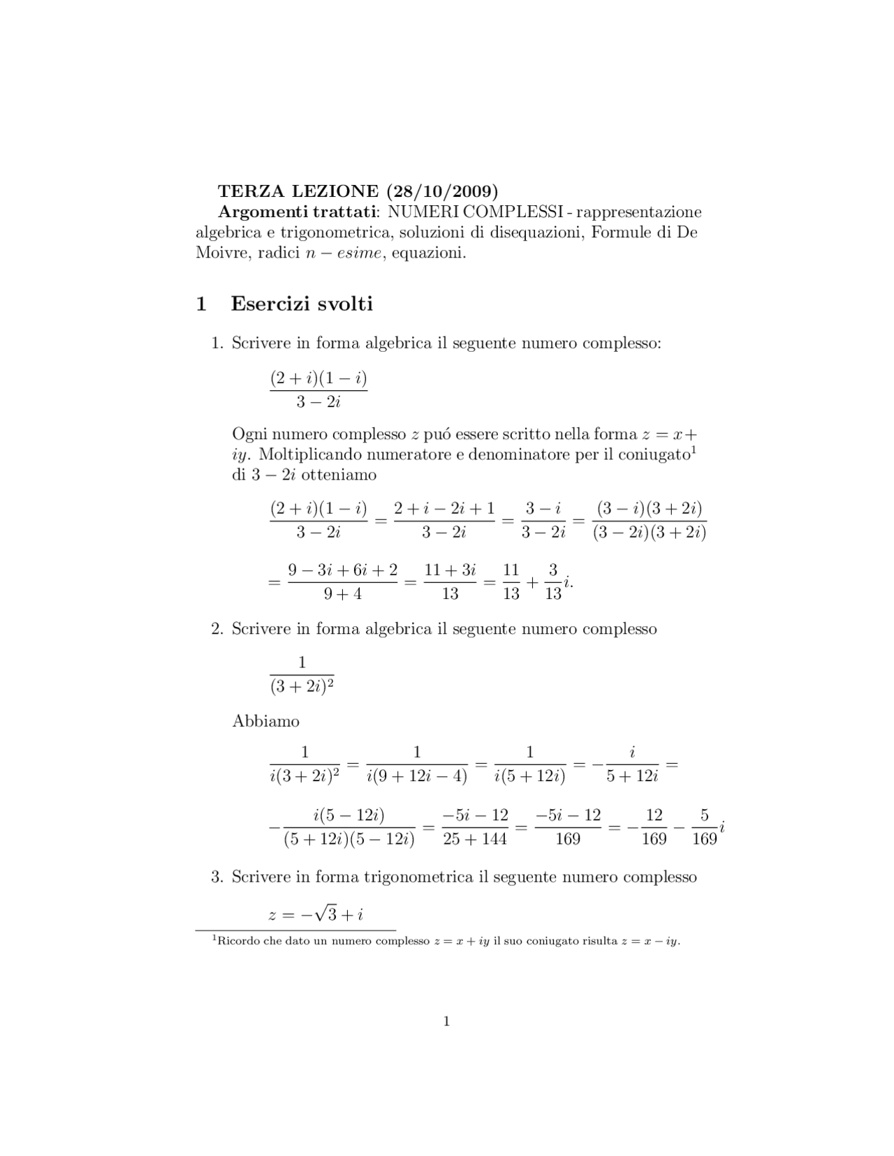 Esercizi Numeri Complessi Docsity