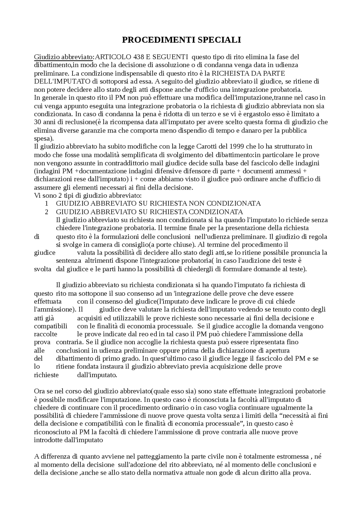 Procedimenti Speciali Procedura Penale Docsity