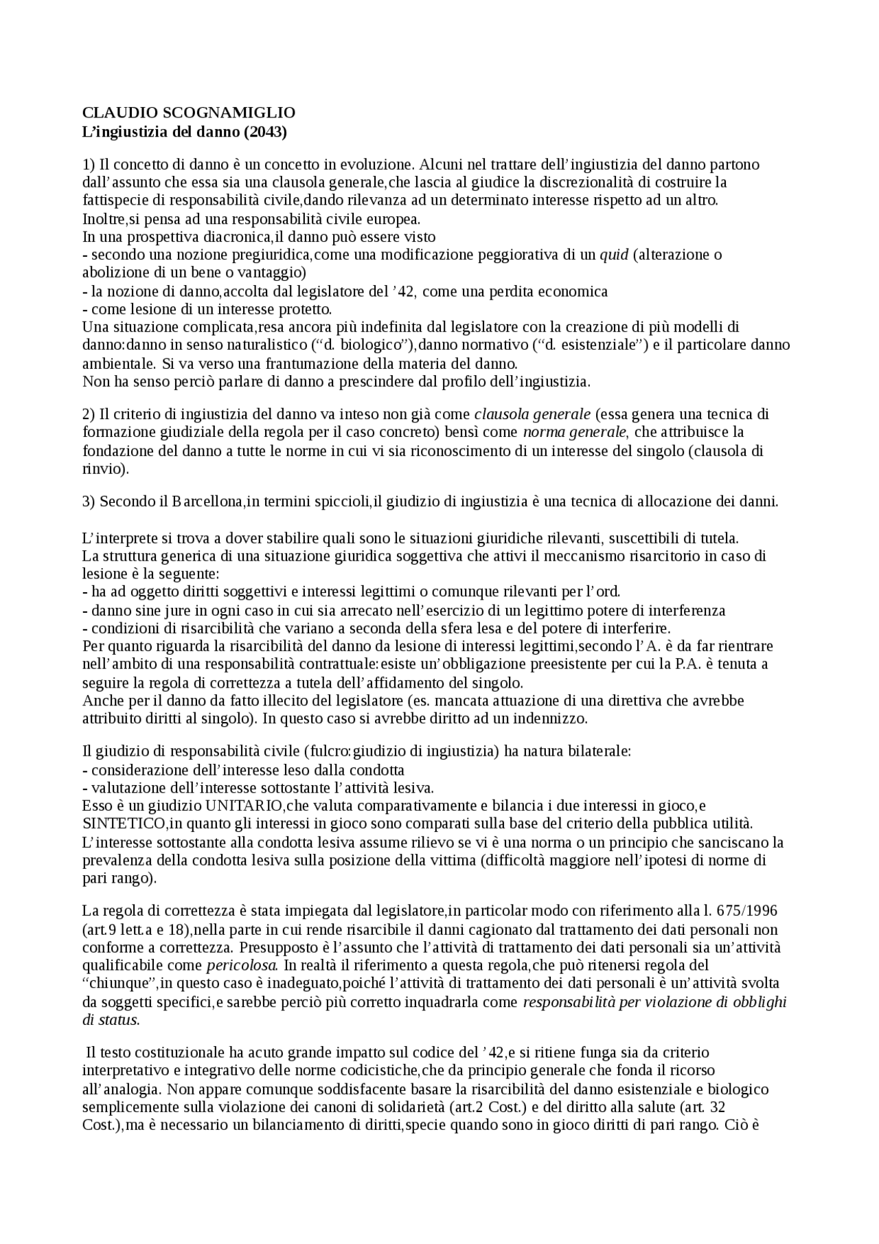 Illecito E Responsabilità Civile Diritto Civile Ii Docsity
