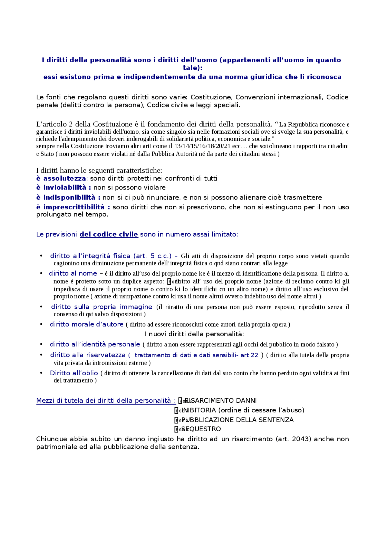 I Diritti Della Personalità Docsity