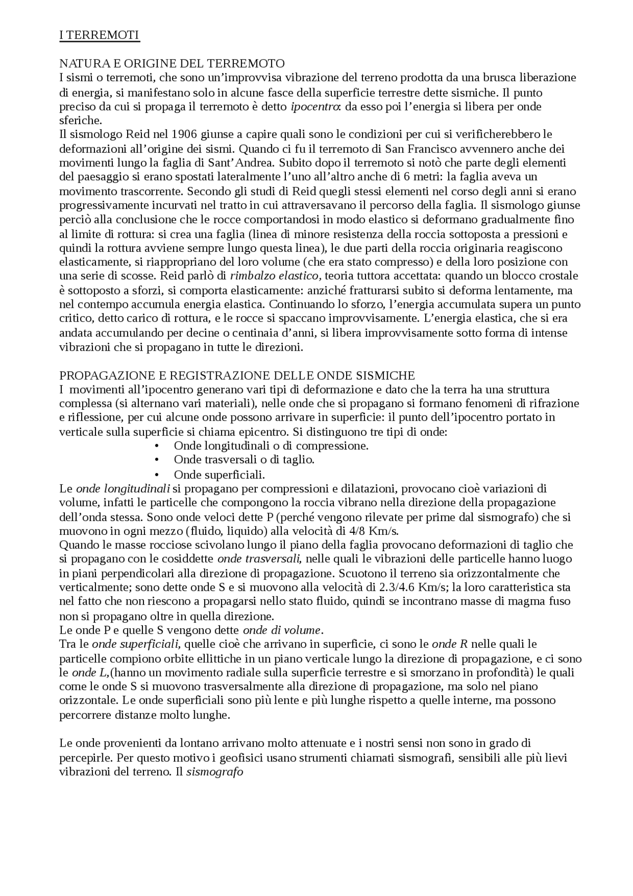 I Terremoti Prove Desame Di Geologia Docsity