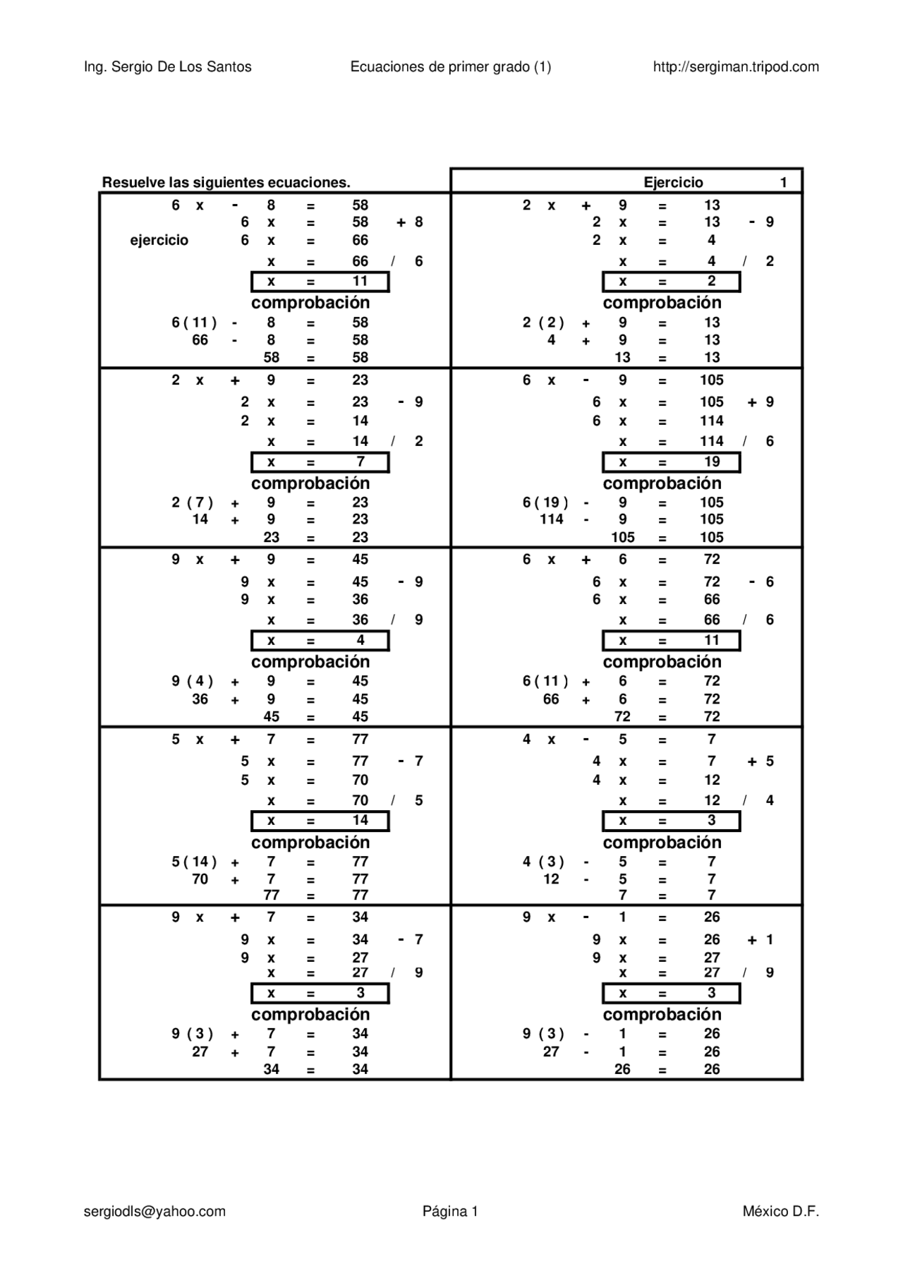Análisis Elemental Ecuaciones De Primer Grado 1 Ejercicios Parte1