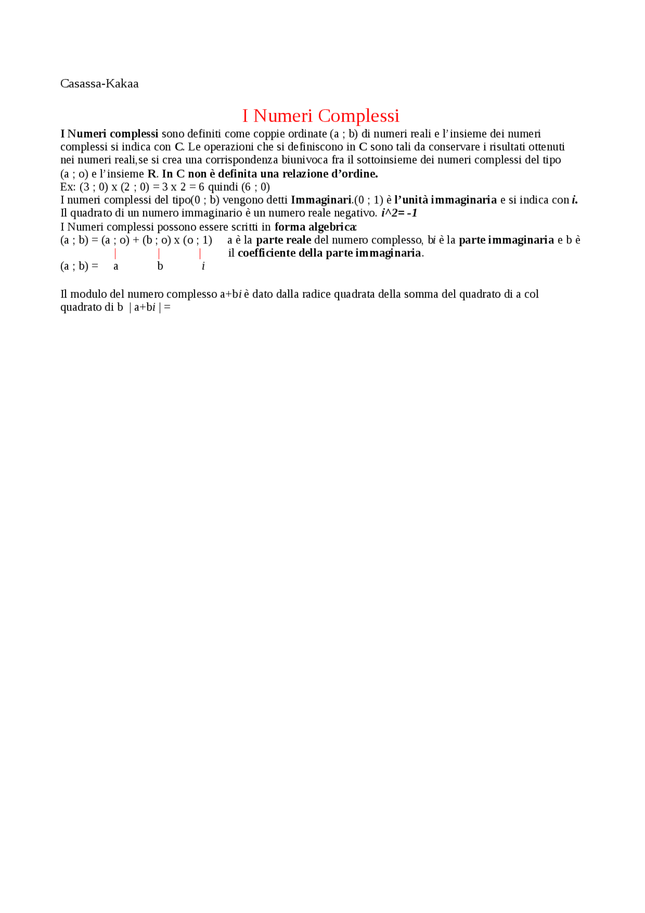 I Numeri Complessi Docsity