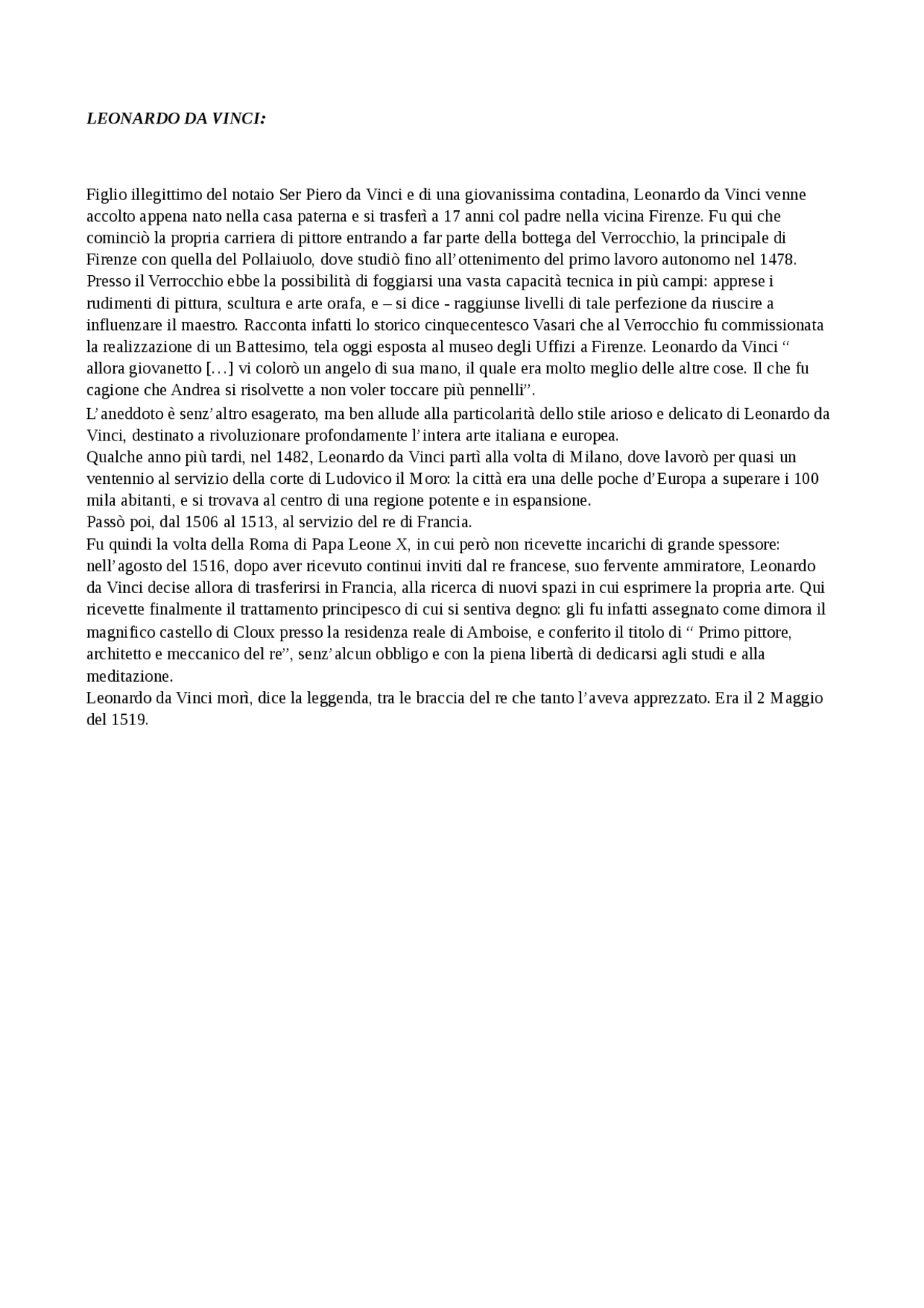 Leonardo Da Vinci Docsity