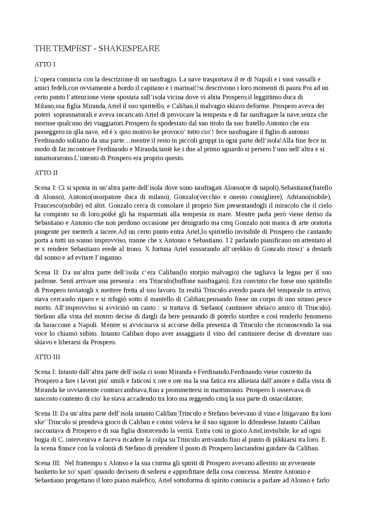 The Tempestriassunto Docsity