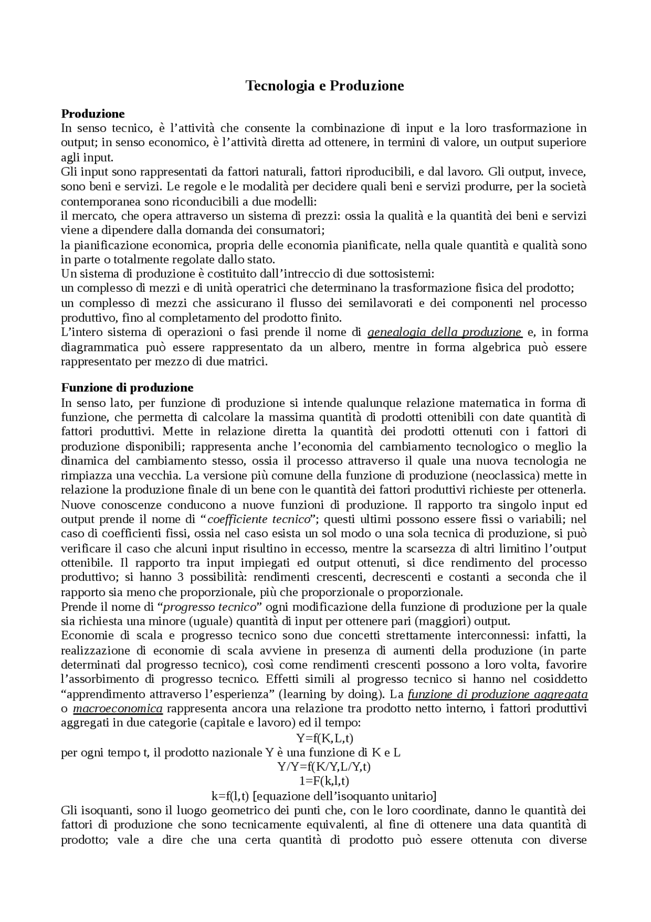 Tecnologie Cicli Produttivi Docsity