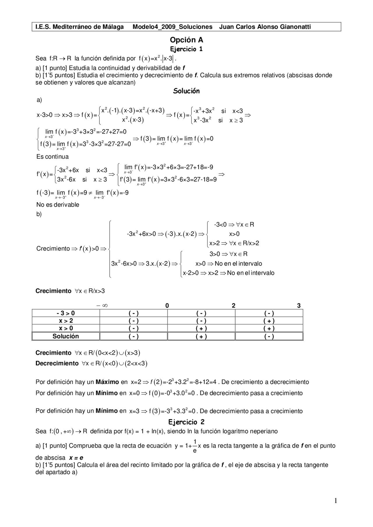 Soluciones de Matemáticas 2 - 2009 - Universidad de Andalucía - Docsity
