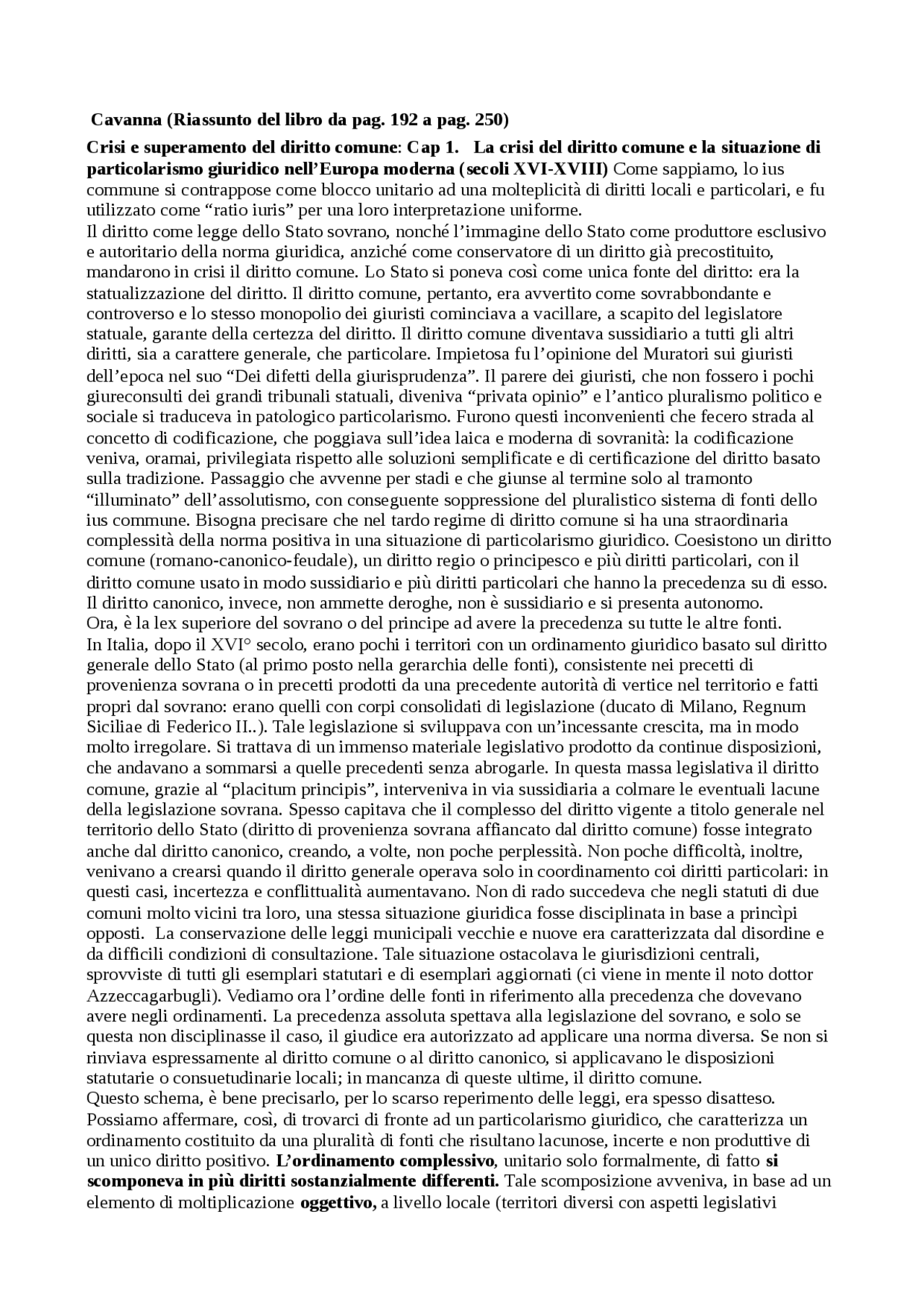 Riassunto Storia Diritto Moderno E Medioevale Cavanna Docsity