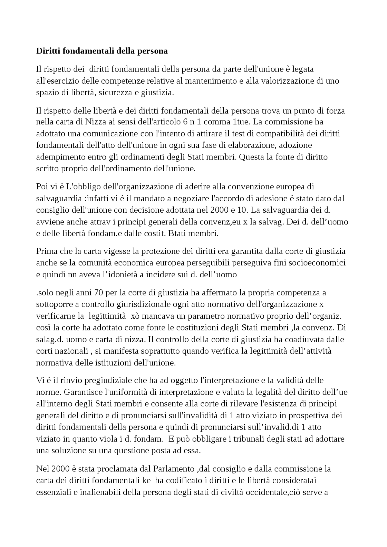 Diritti Fondamentali Della Persona Docsity