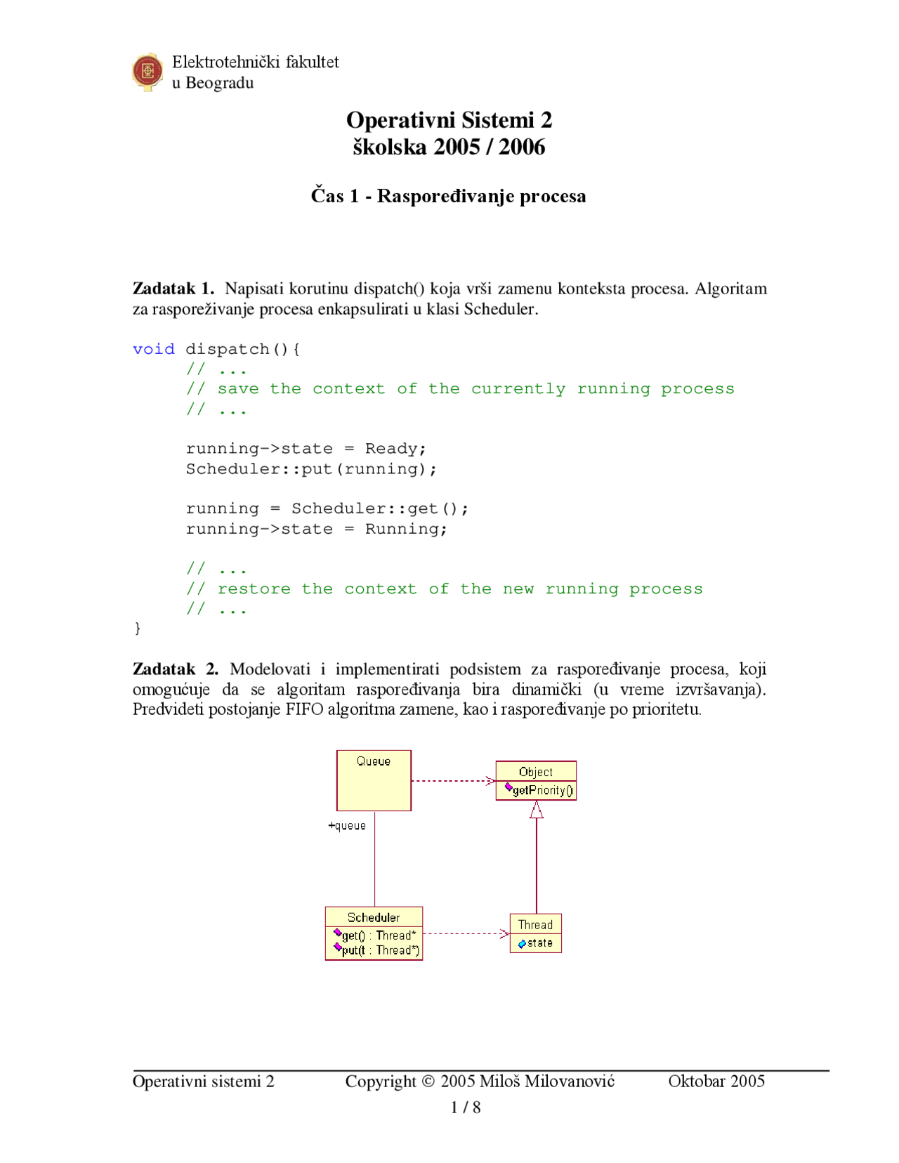 Operativni sistemi 2-Vezbe-Elektrotehnicki fakultet cas 1 | Vežbe' predlog Operativni sistemi ...