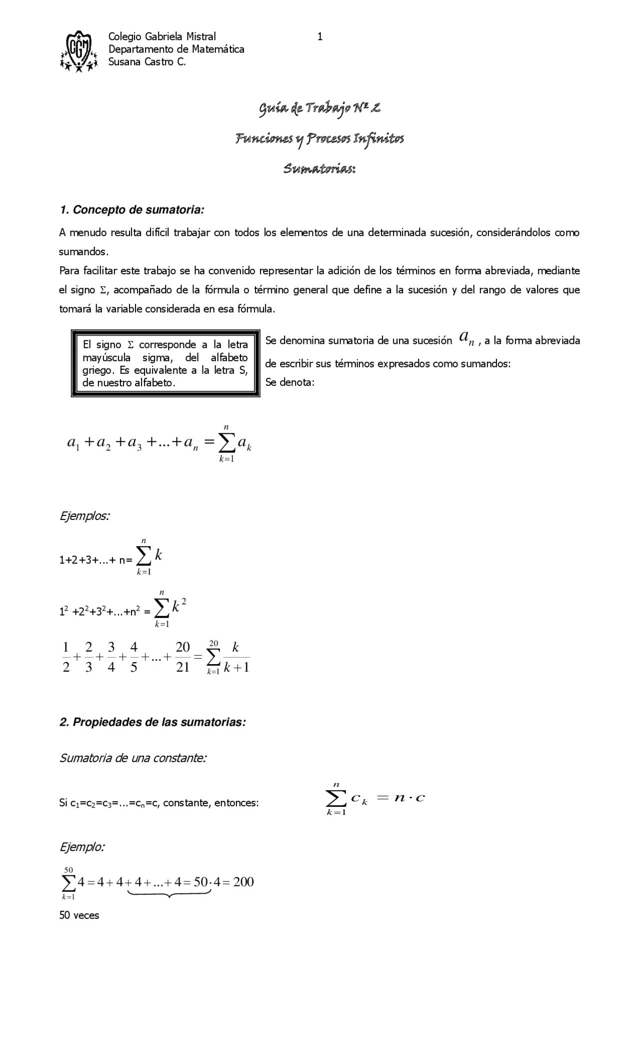 Funciones y proceso infinitos, sumatorias - Ejercicios - Grado Medio ...