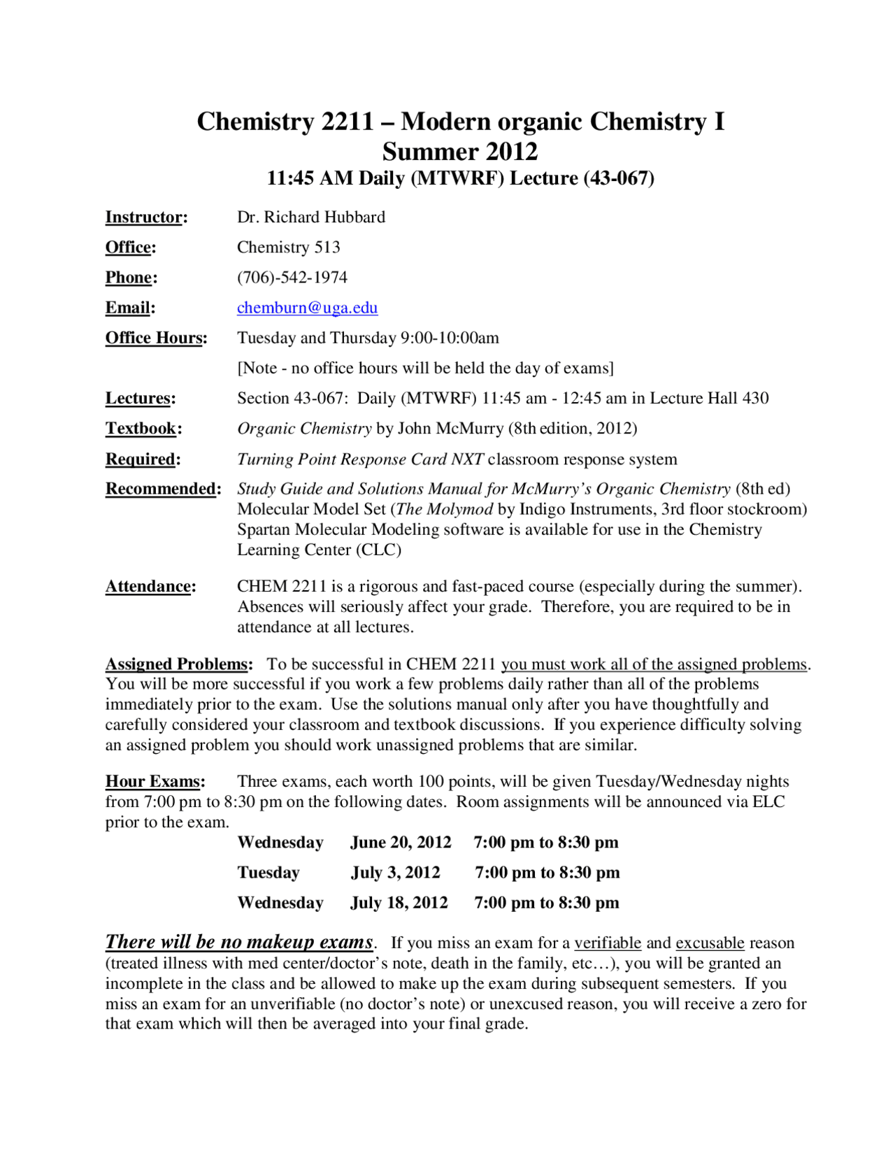 Study Material for Exam - Modern Organic Chemistry I | CHEM 2211 - Docsity