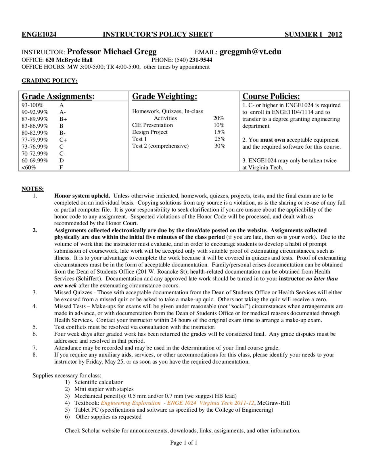 Honor System Upheld Engineering Exploration Enge 1024 Docsity
